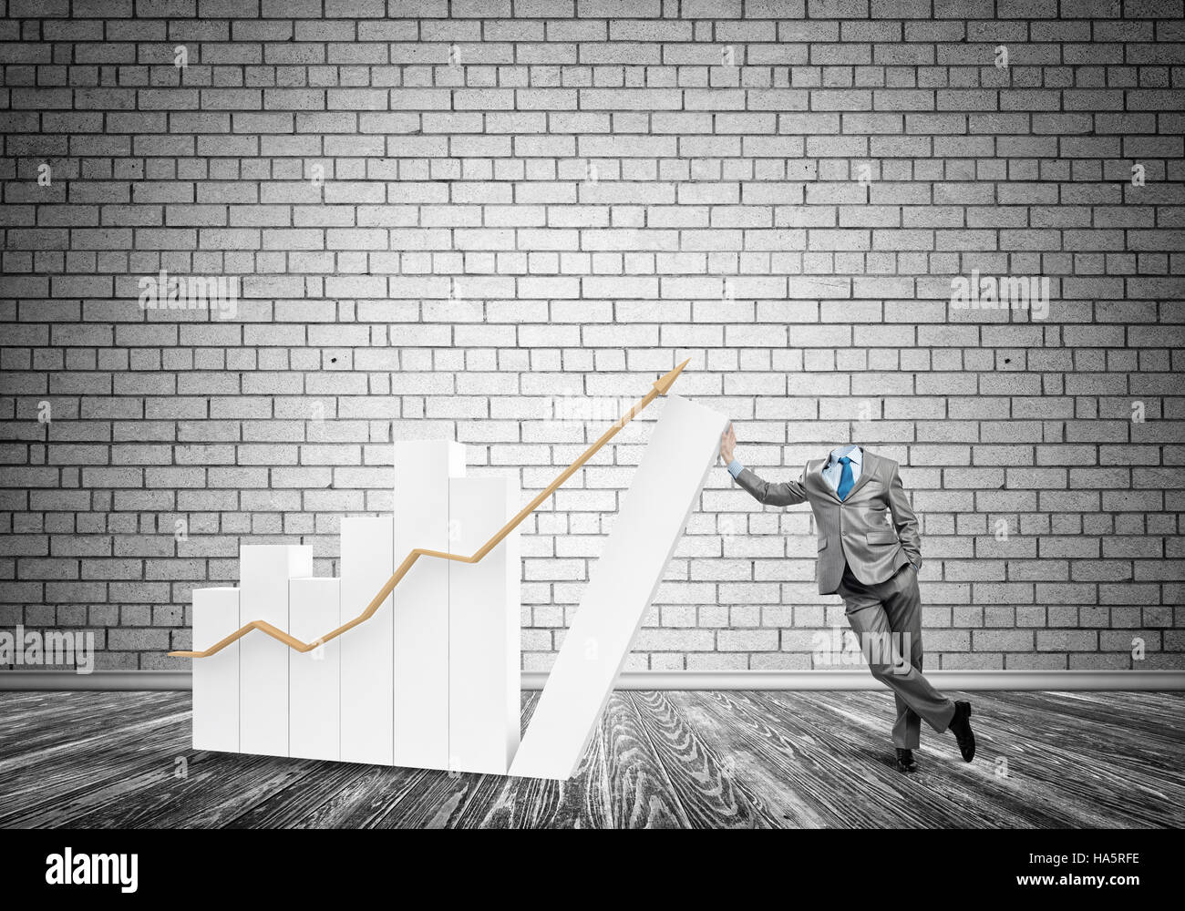 Headless businessman leaning on growing bar graph Stock Photo - Alamy