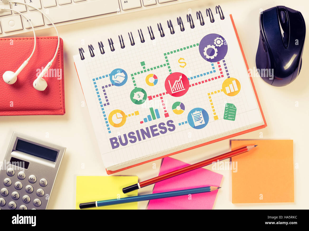 Business workplace with devices and stationary stuff presenting still ...