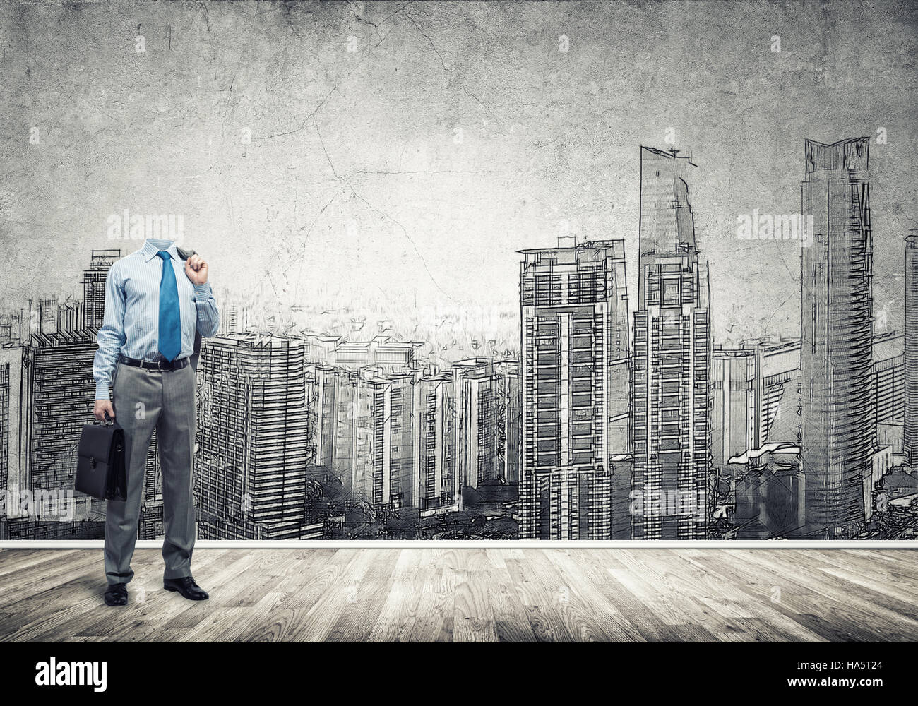 Headless engineer man with papers in hand against construction ...