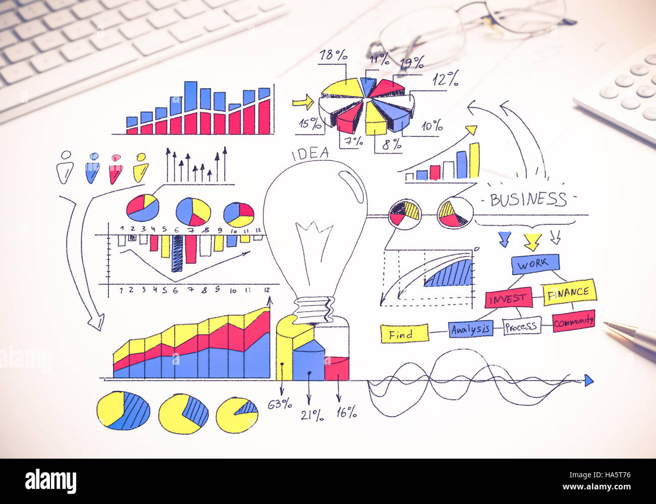 Color business strategy sketch on white background Stock Photo - Alamy