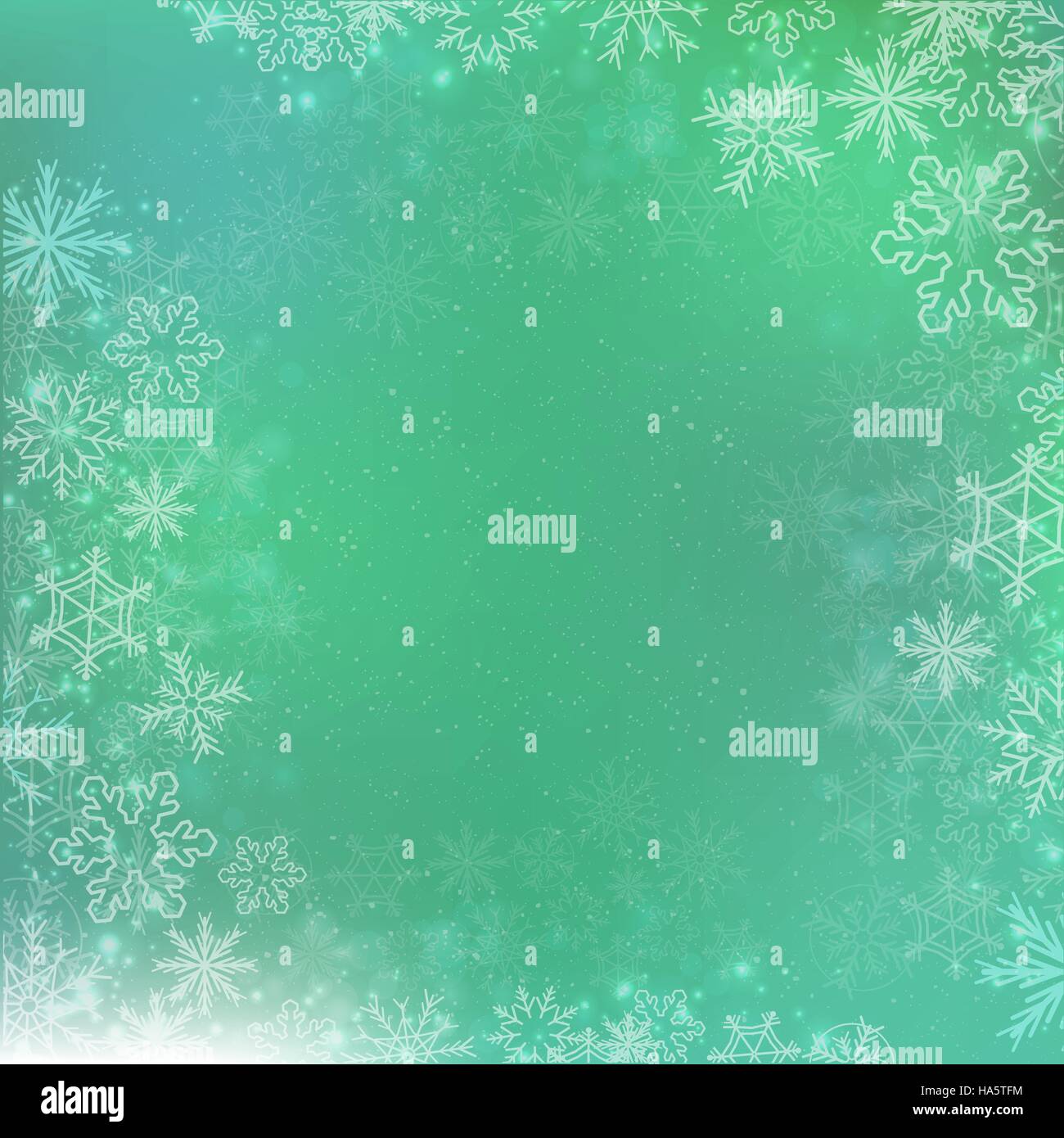Green gradient winter square banner background with the snow and ...