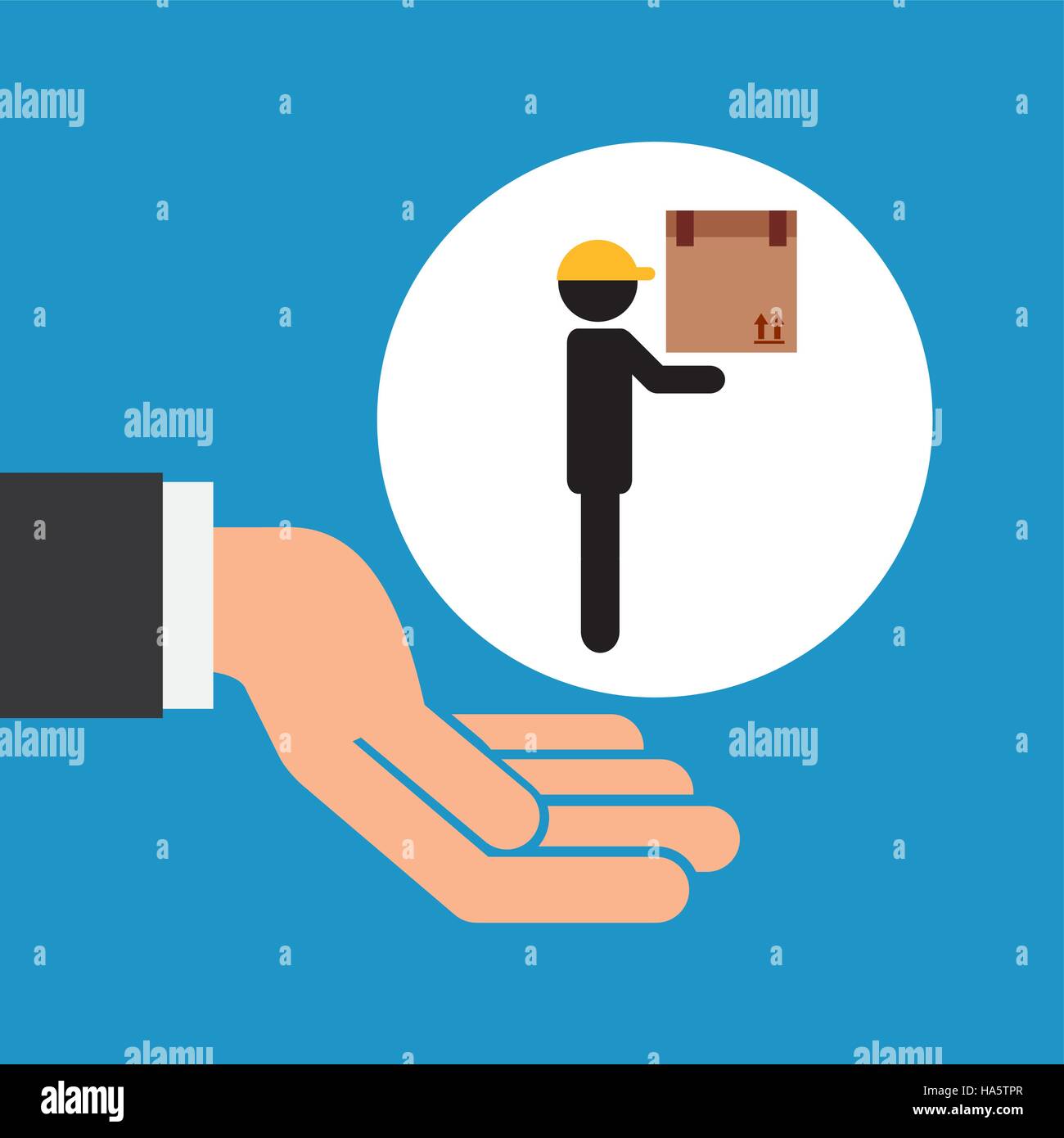 hand delivery service man carrier big box graphic vector illustration ...