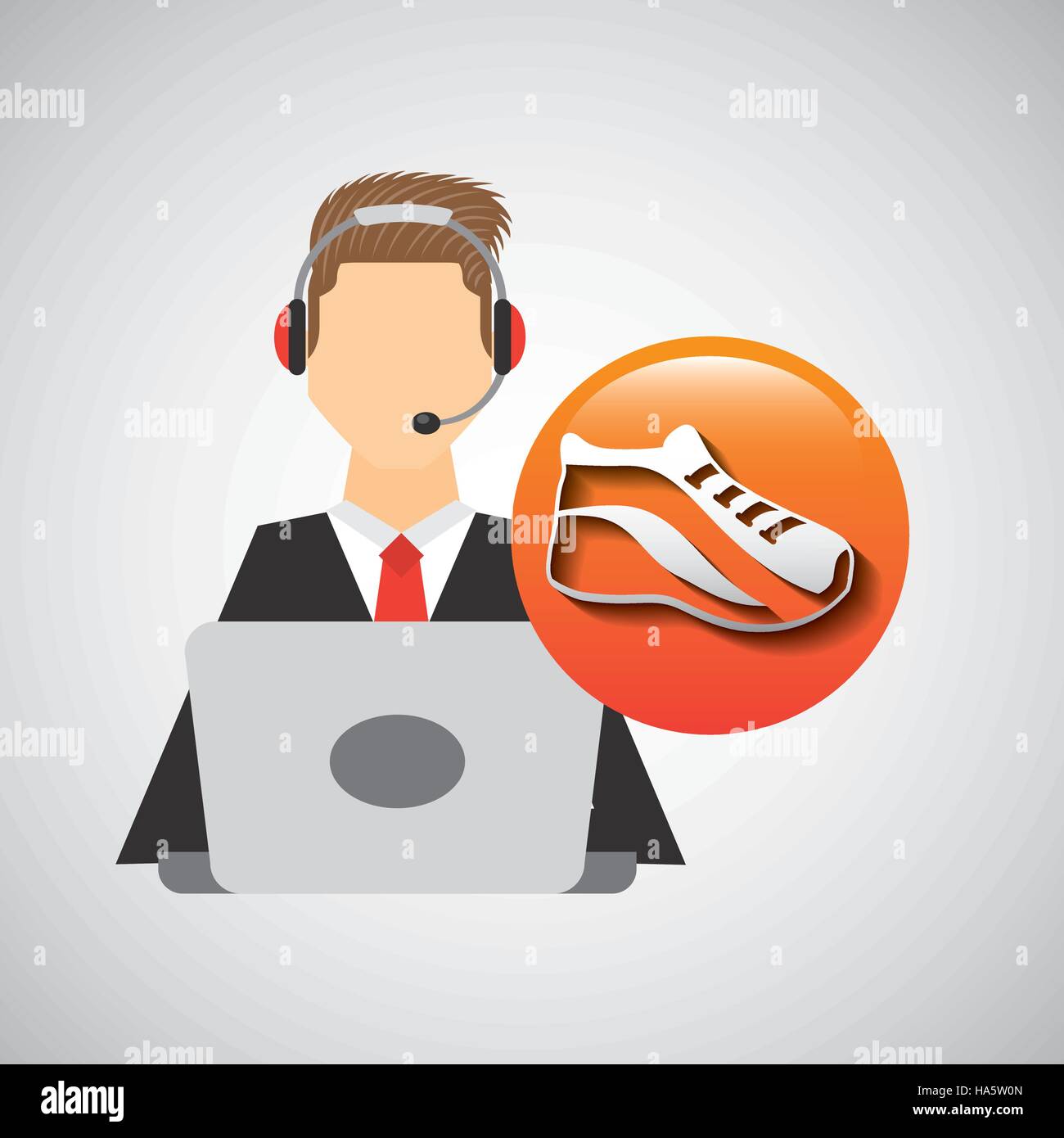character man headphones computer with sneaker run vector illustration ...