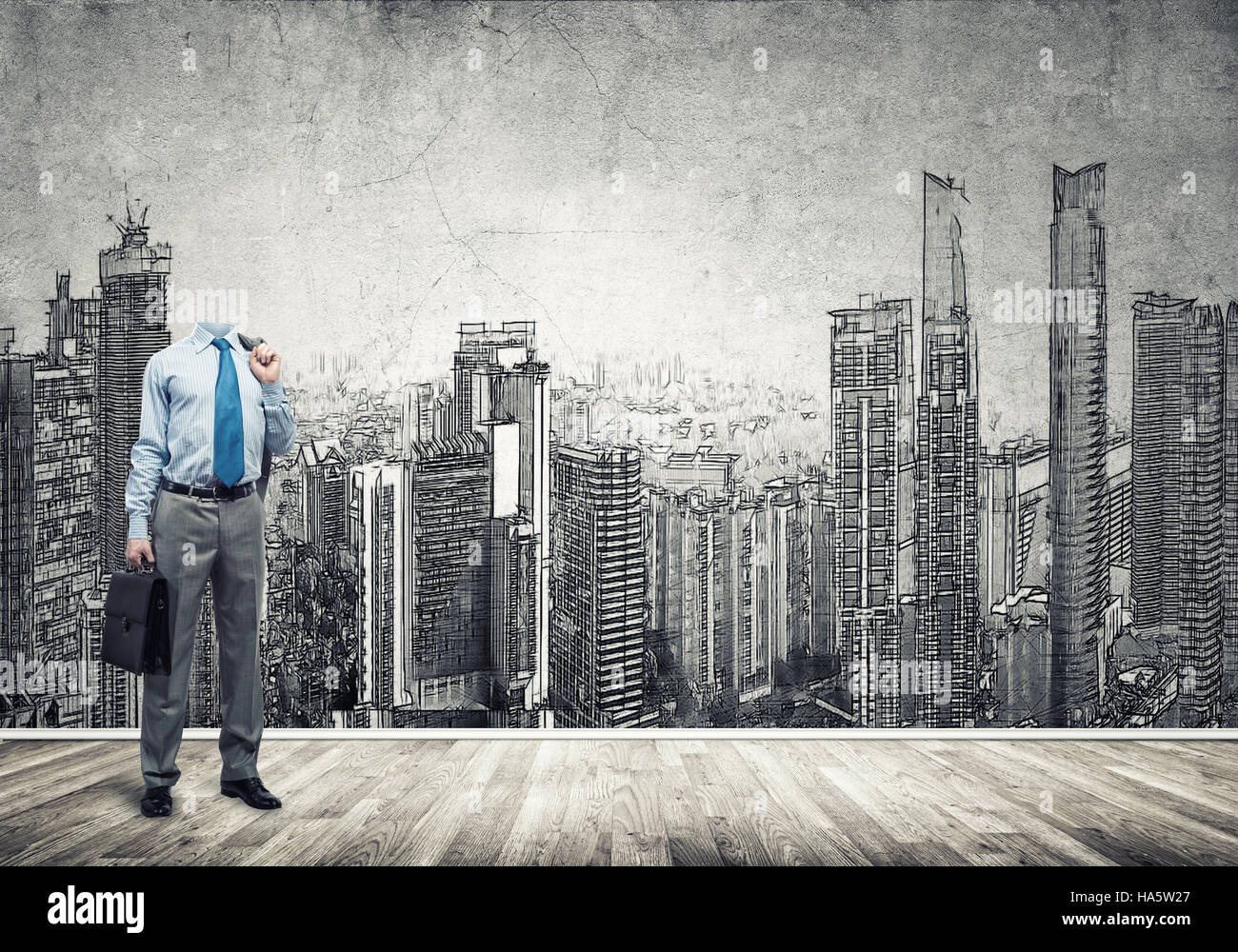 Headless engineer man with papers in hand against construction ...