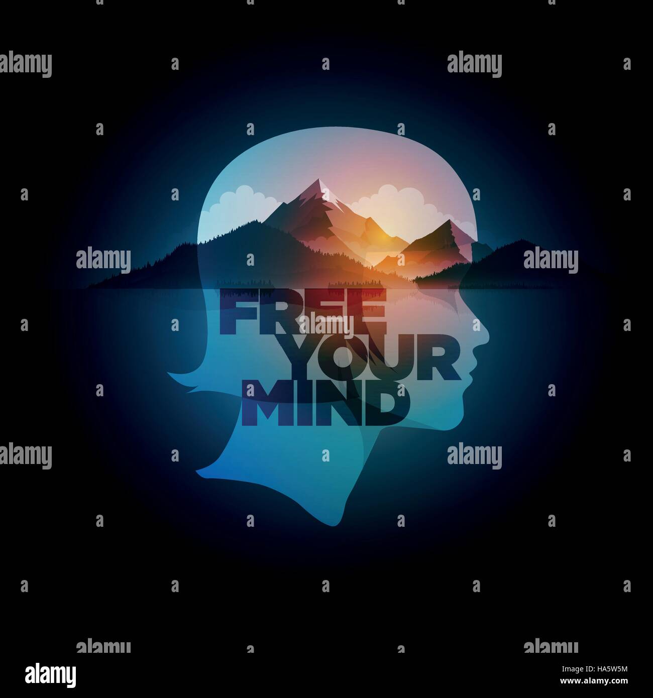 Free Your Mind. Vector concept illustration. Double exposure girl ...