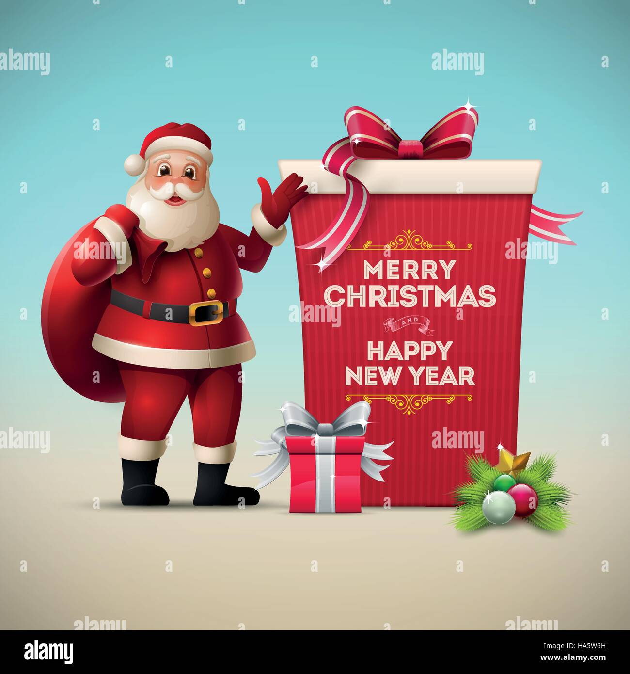 Santa with gift vector vectors hi-res stock photography and images - Alamy