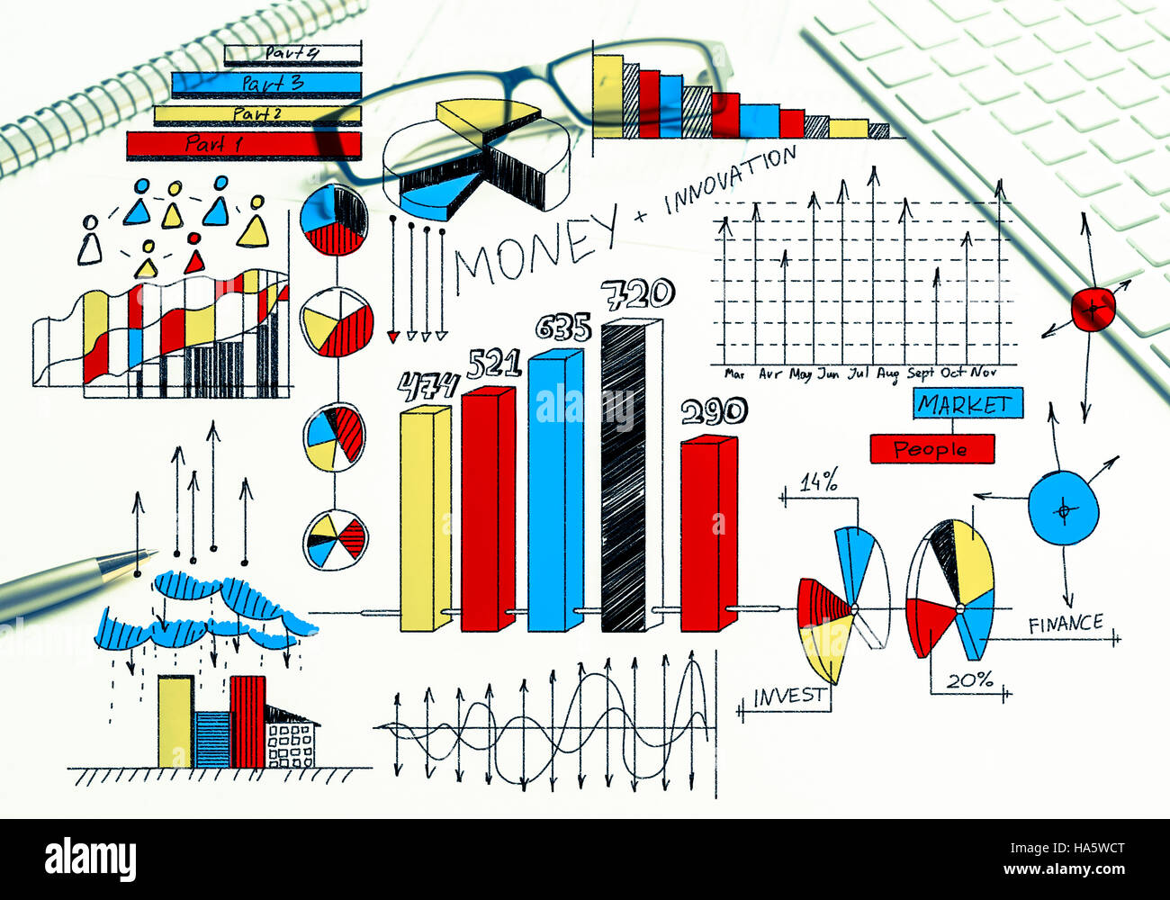 Color business strategy sketch on white background Stock Photo - Alamy