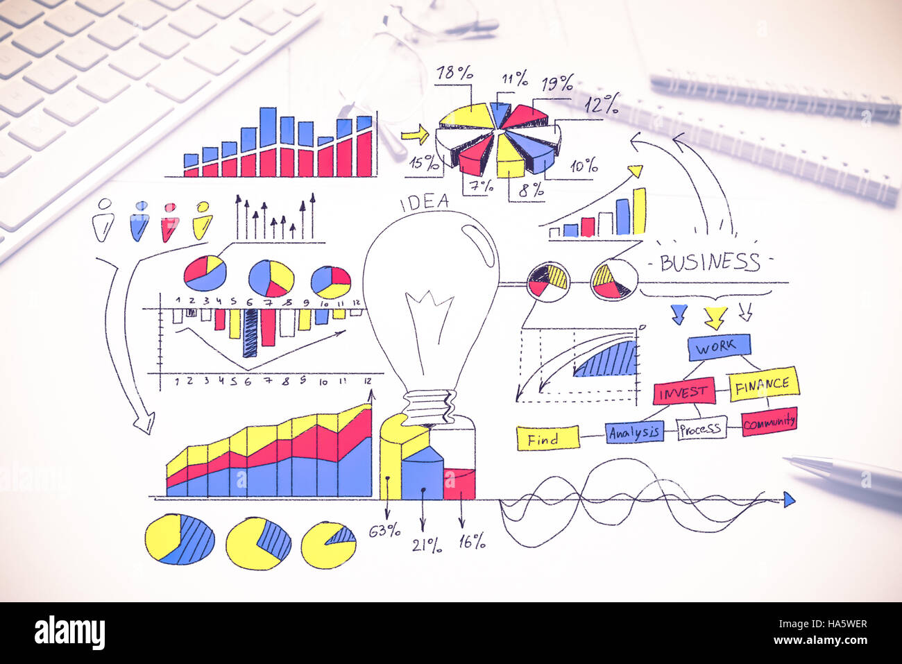 Color business strategy sketch on white background Stock Photo - Alamy