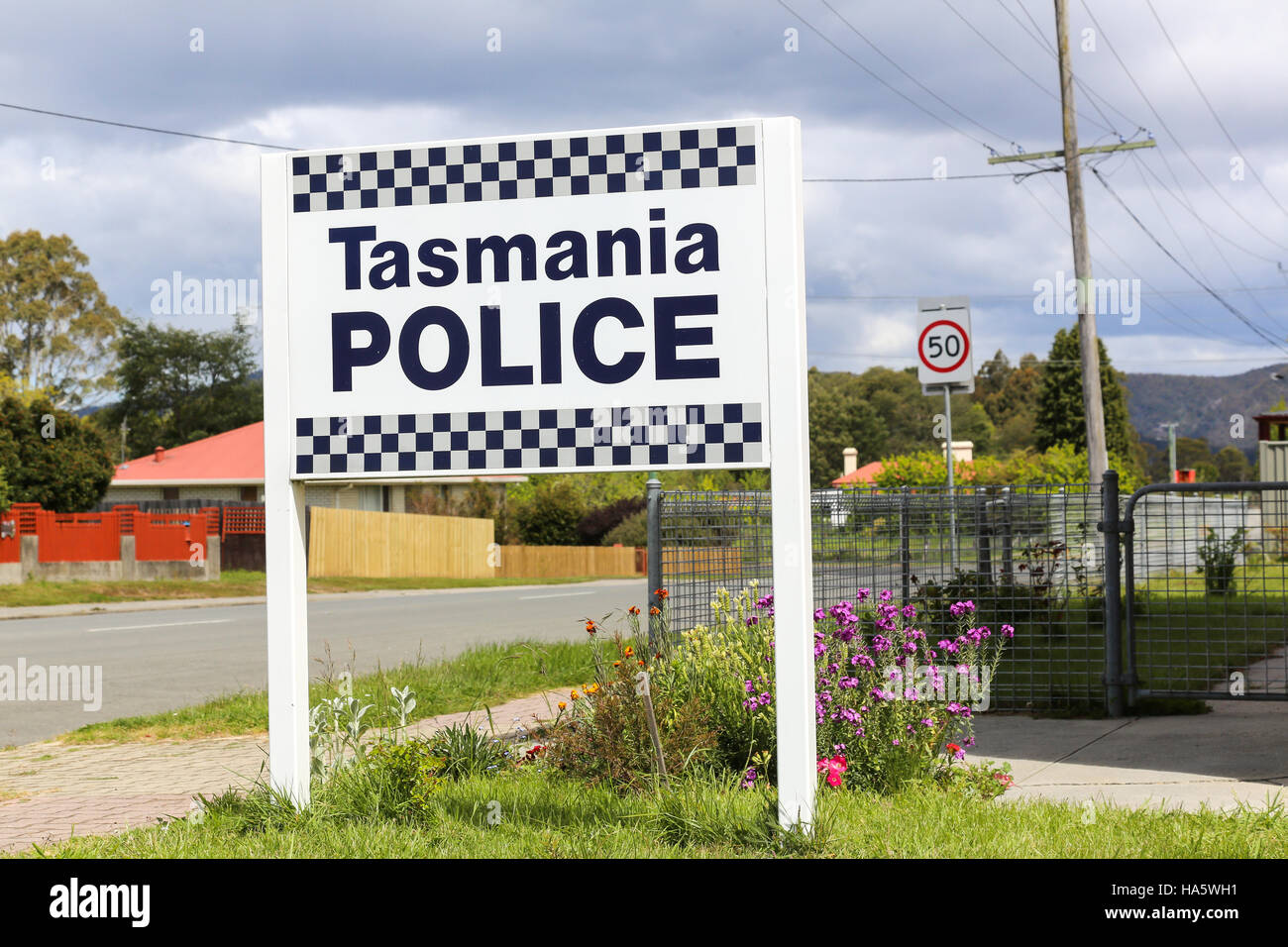 ST MARYS, TASMANIA, AUSTRALIA - November 06, 2016: Tasmania Police sign ...
