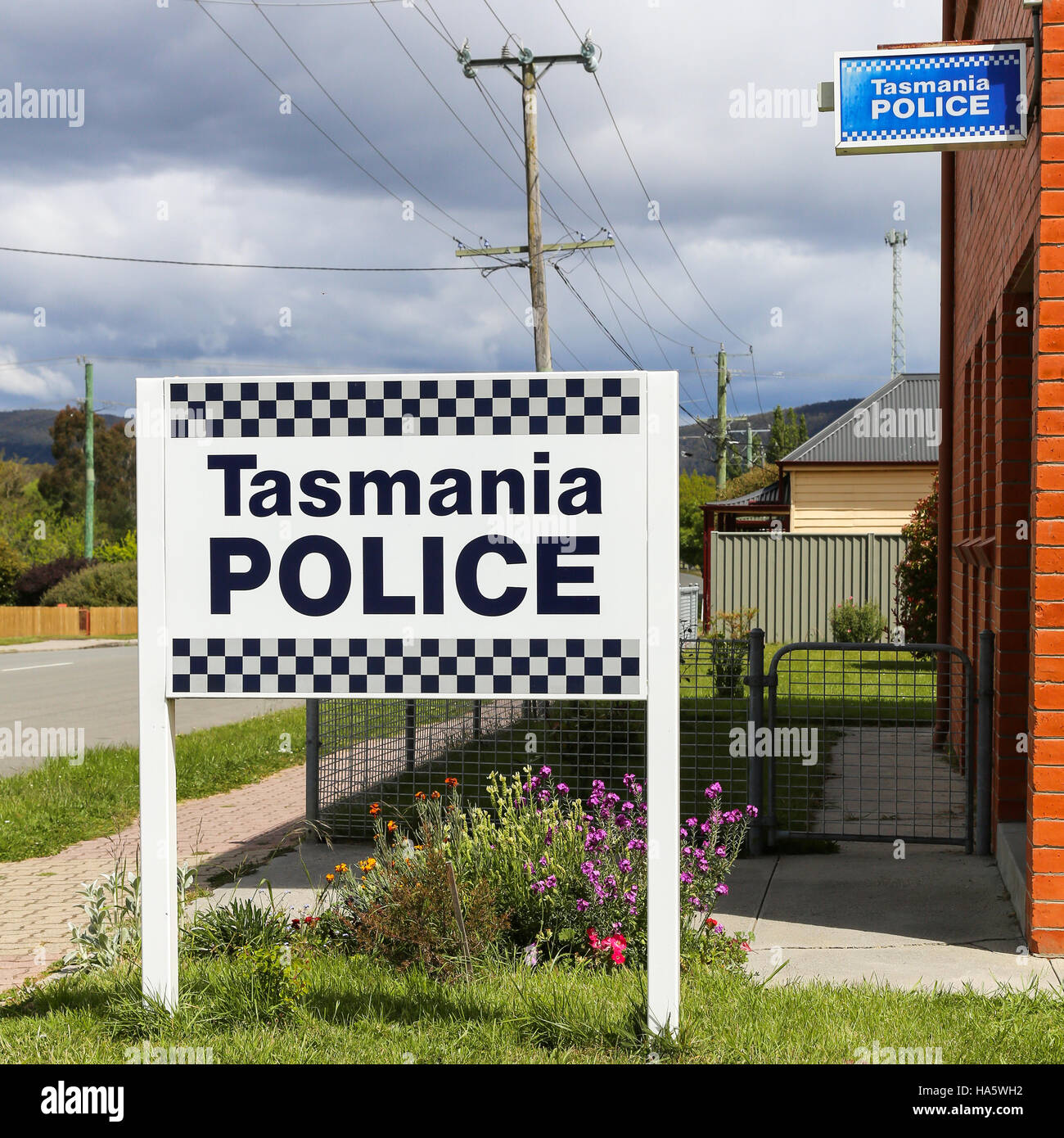 ST MARYS, TASMANIA, AUSTRALIA - November 06, 2016: Tasmania Police sign ...