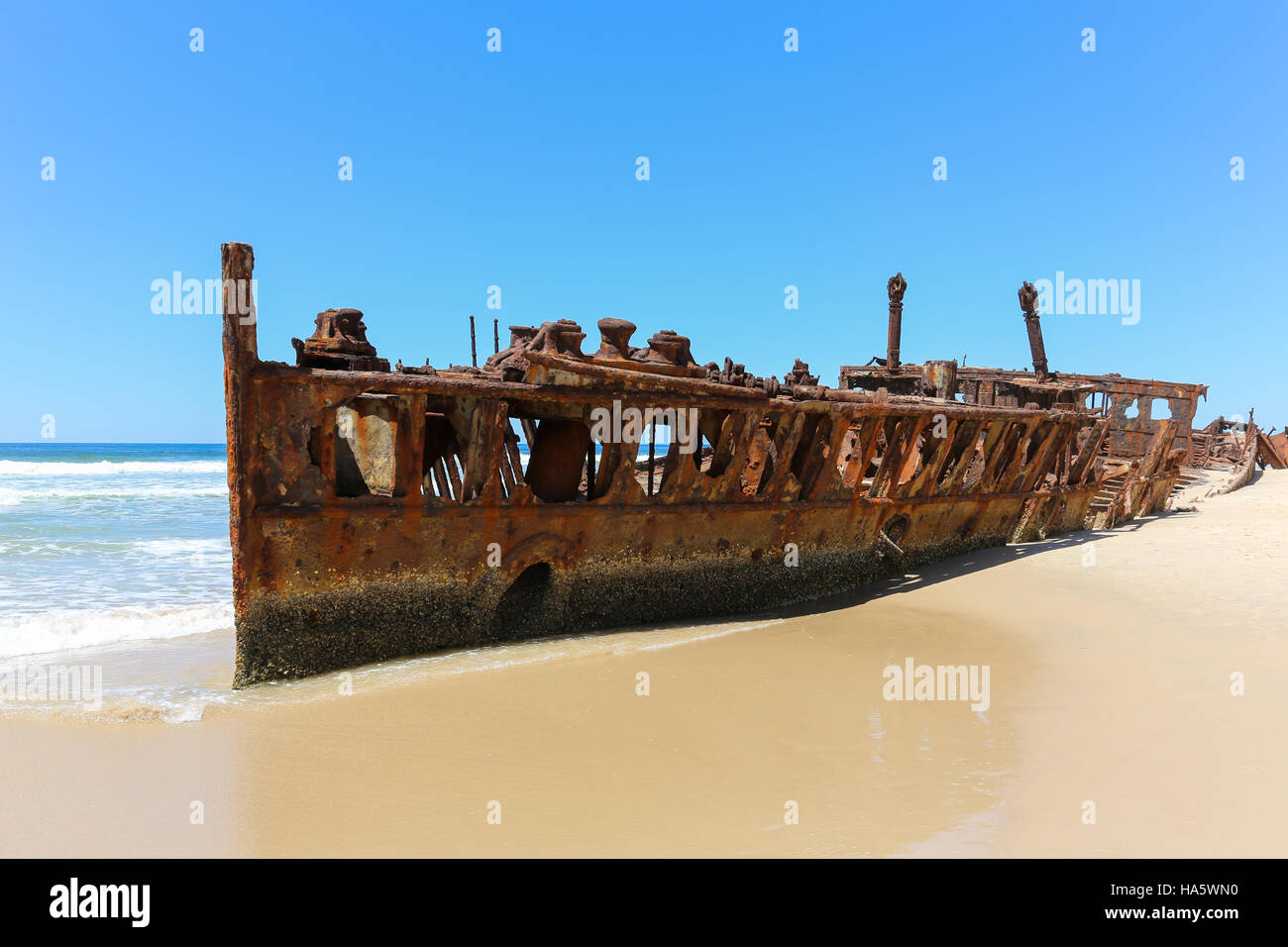 wreck of the ship the Maheno on Fraser Island beach in Queensland ...