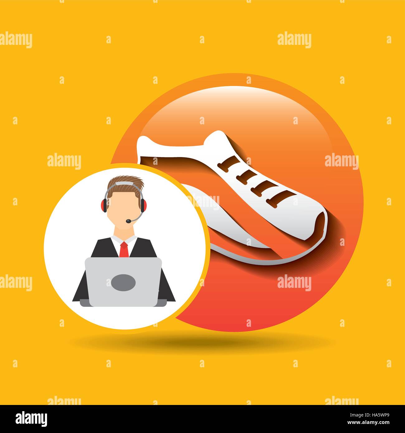 character man headphones computer with sneaker run vector illustration ...