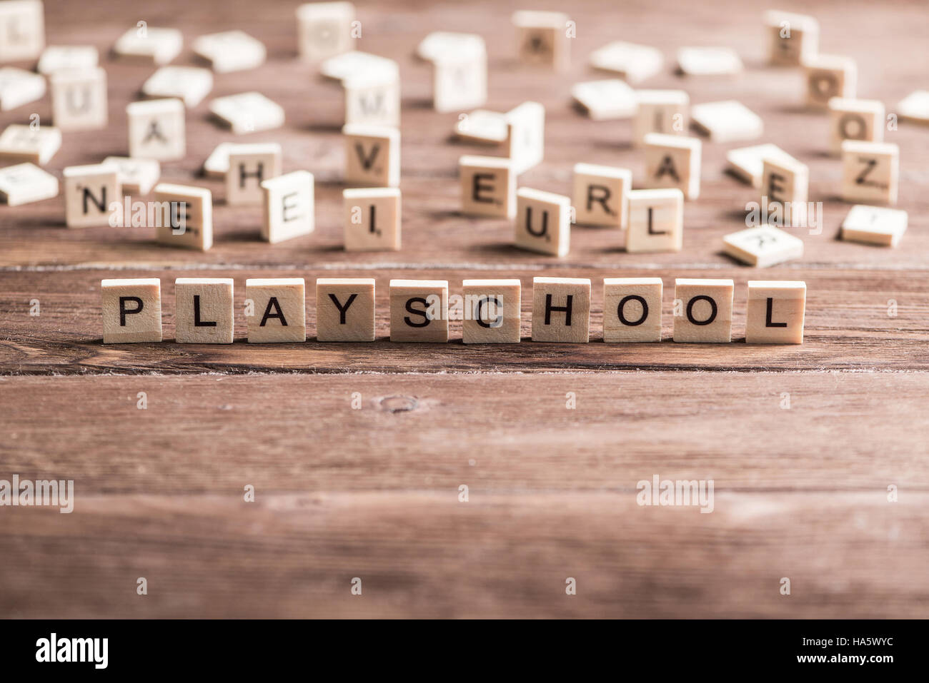 wooden elements with letter collected word playschool Stock Photo - Alamy