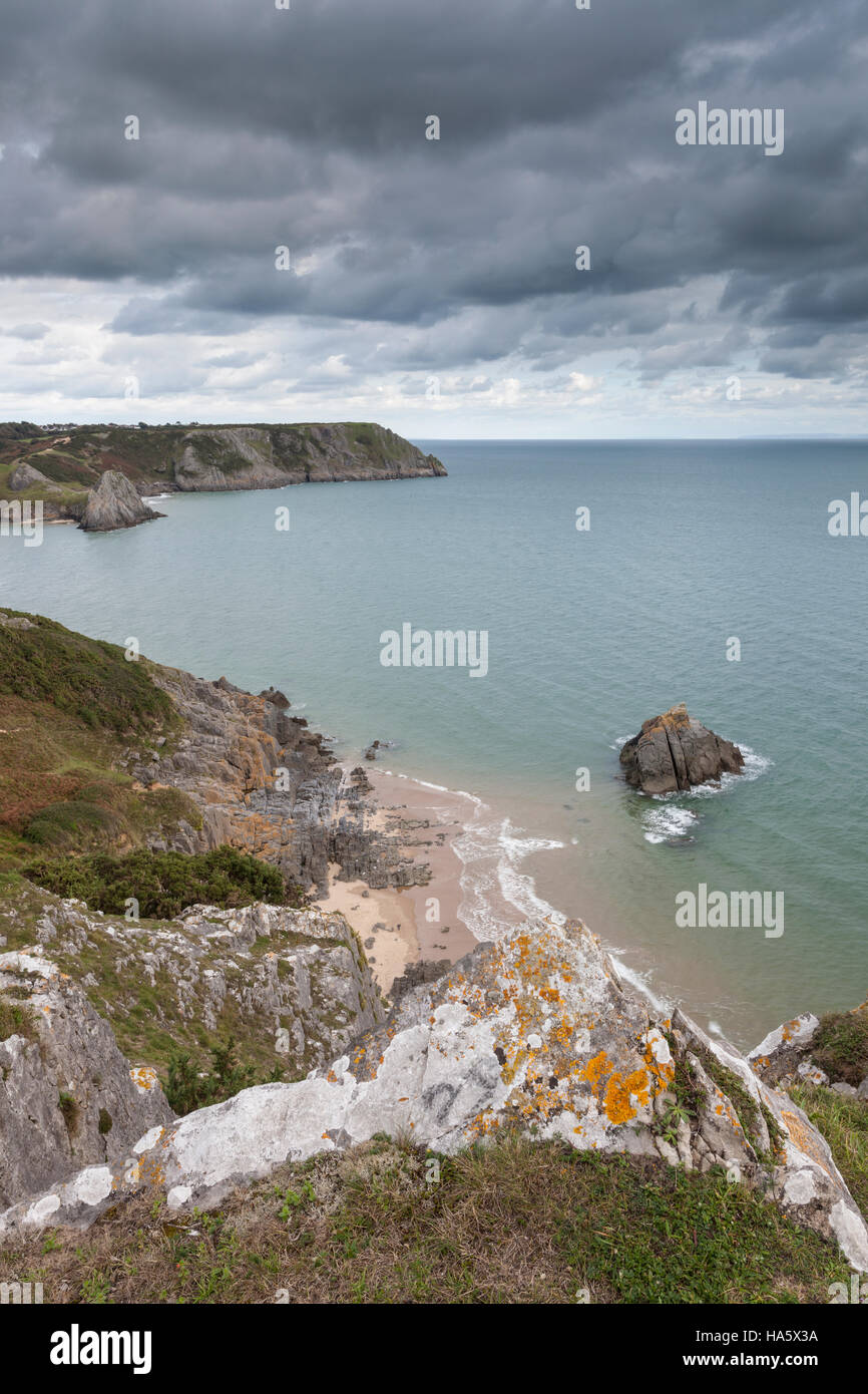 Looking towards Three Cliffs Bay on the Gower Peninsula in Wales Stock ...