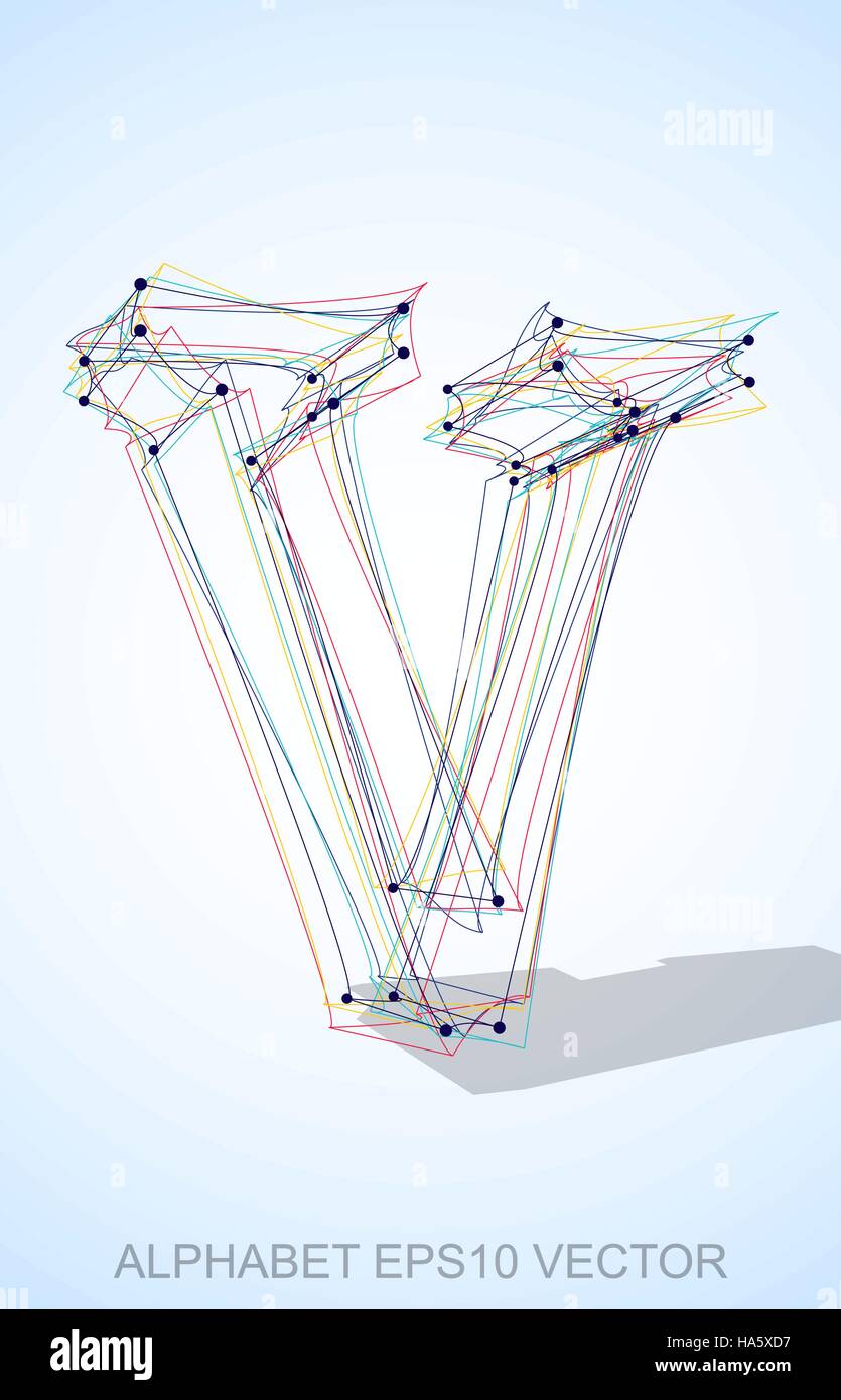 Abstract illustration of a Multicolor sketched lowercase letter V with ...