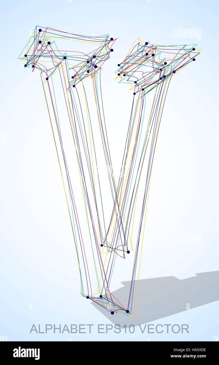 Abstract illustration of a Multicolor sketched uppercase letter V with ...