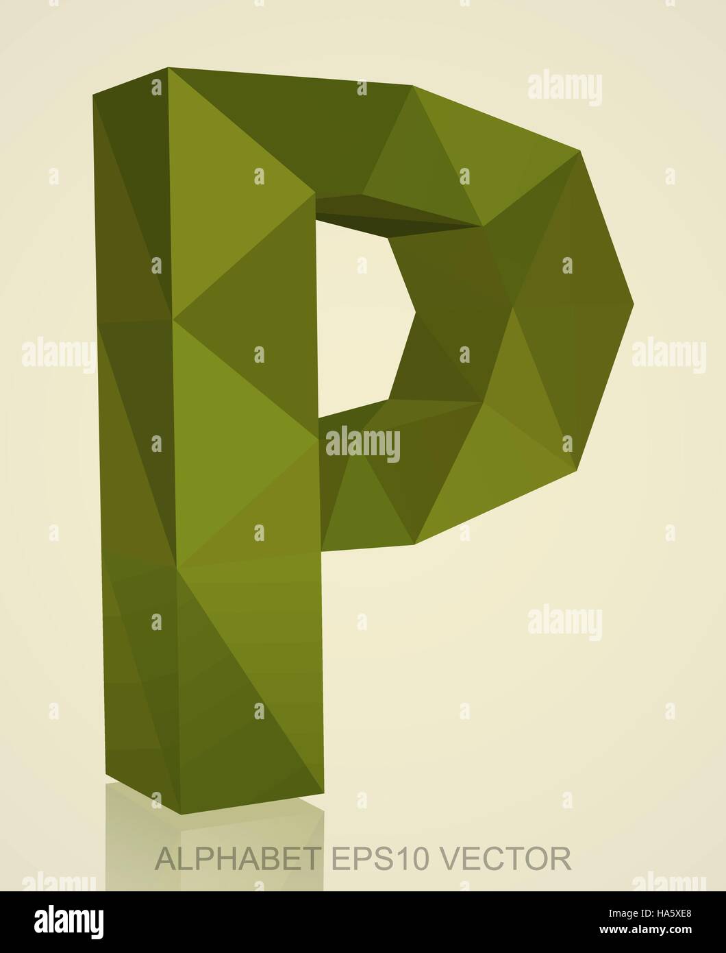 Abstract Khaki 3D polygonal uppercase letter P with reflection. Low ...