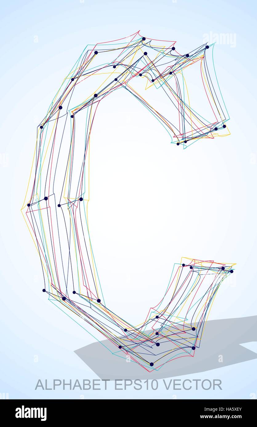 Abstract illustration of a Multicolor sketched uppercase letter C with ...