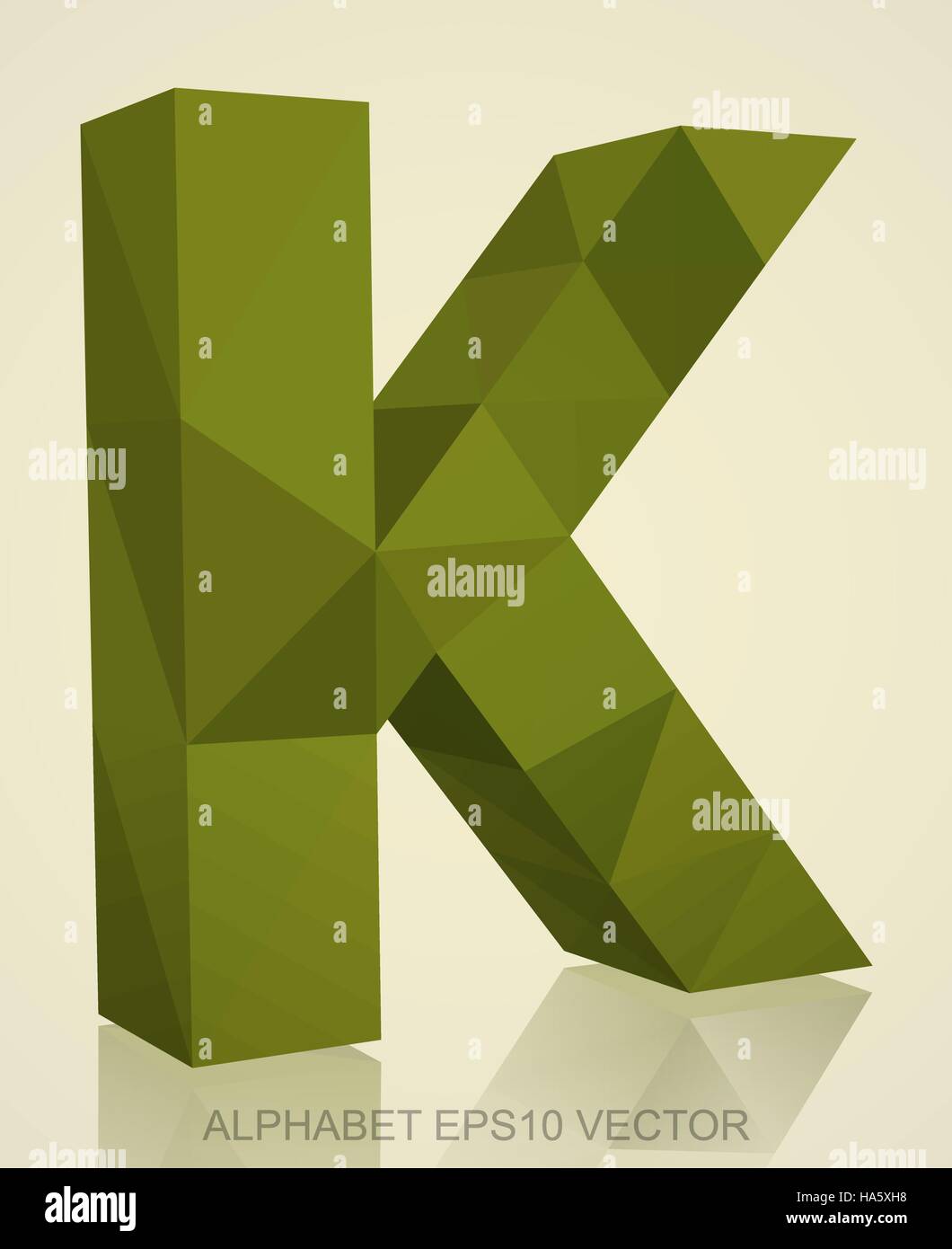 Abstract Khaki 3D polygonal uppercase letter K with reflection. Low ...