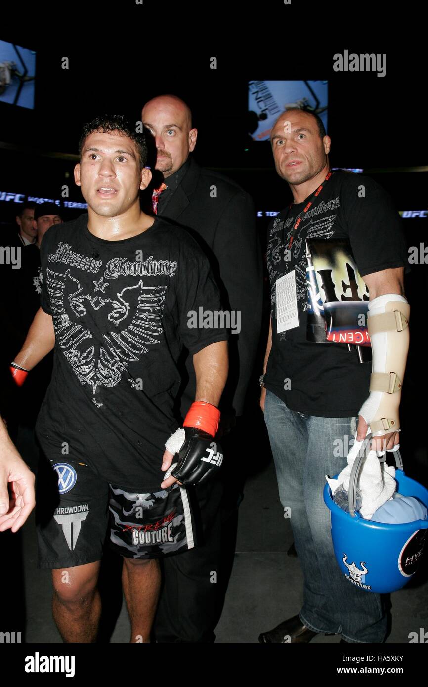 UFC fighter Randy Couture with his arm in a cast at UFC 76 during a ...