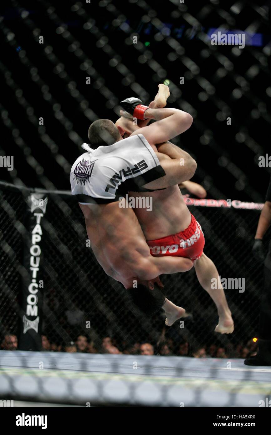 Jon Fitch,right, fights Diego Sanchez at UFC 76 during a mixed martial ...