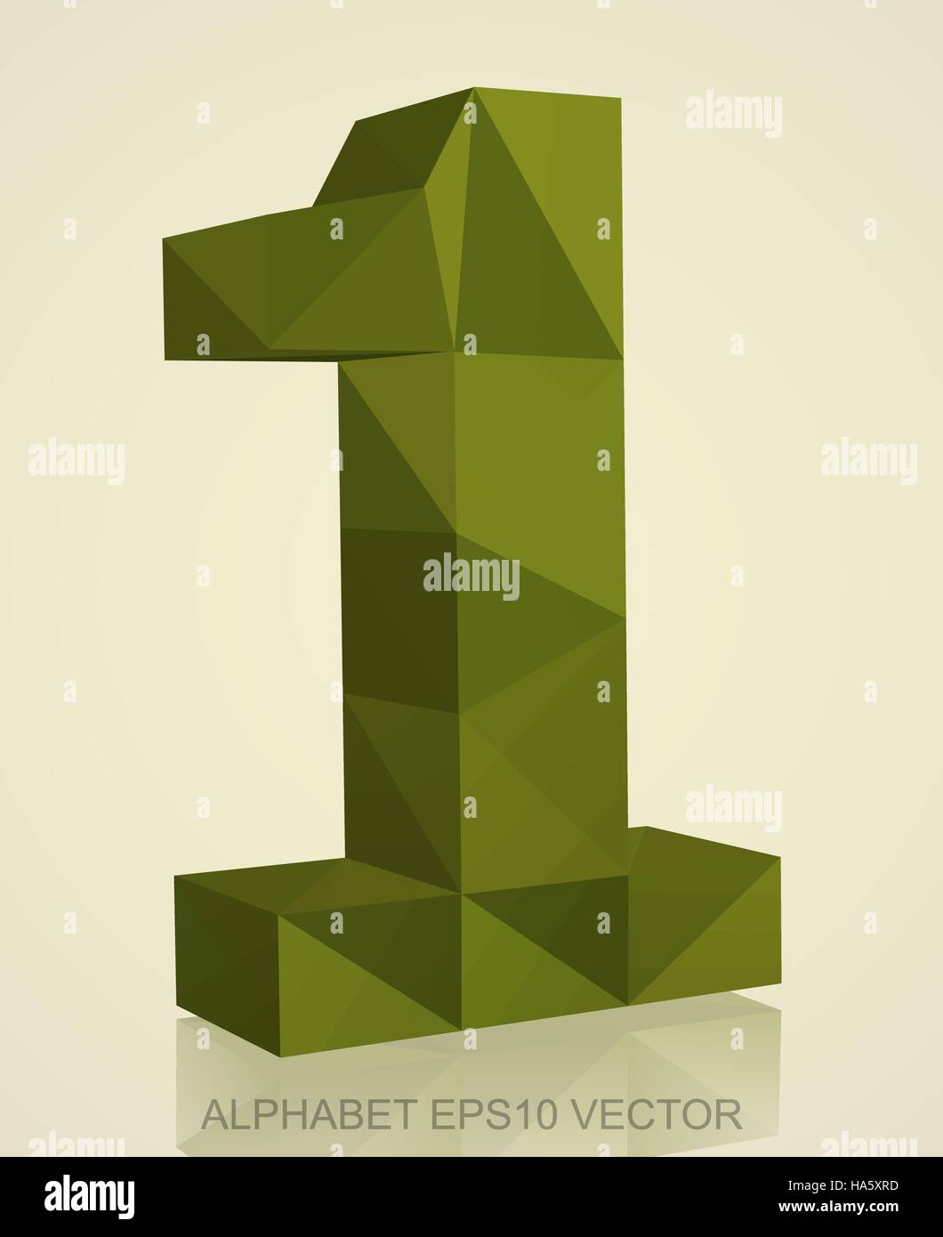 Abstract Khaki 3D polygonal number 1 with reflection. Low poly alphabet ...