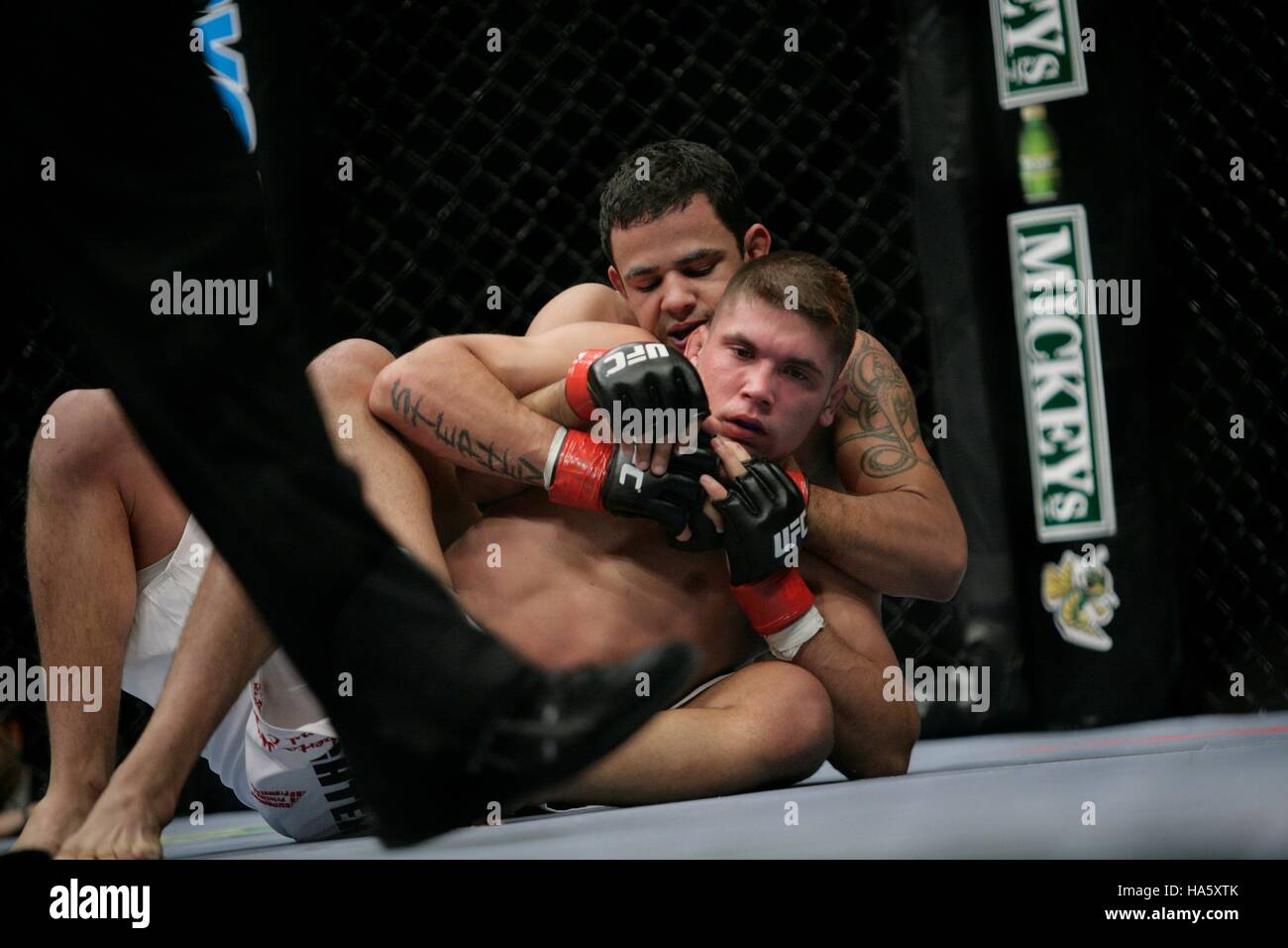 Diego Saraiva, top, fights Jeremy Stephens at UFC 76 during a mixed ...