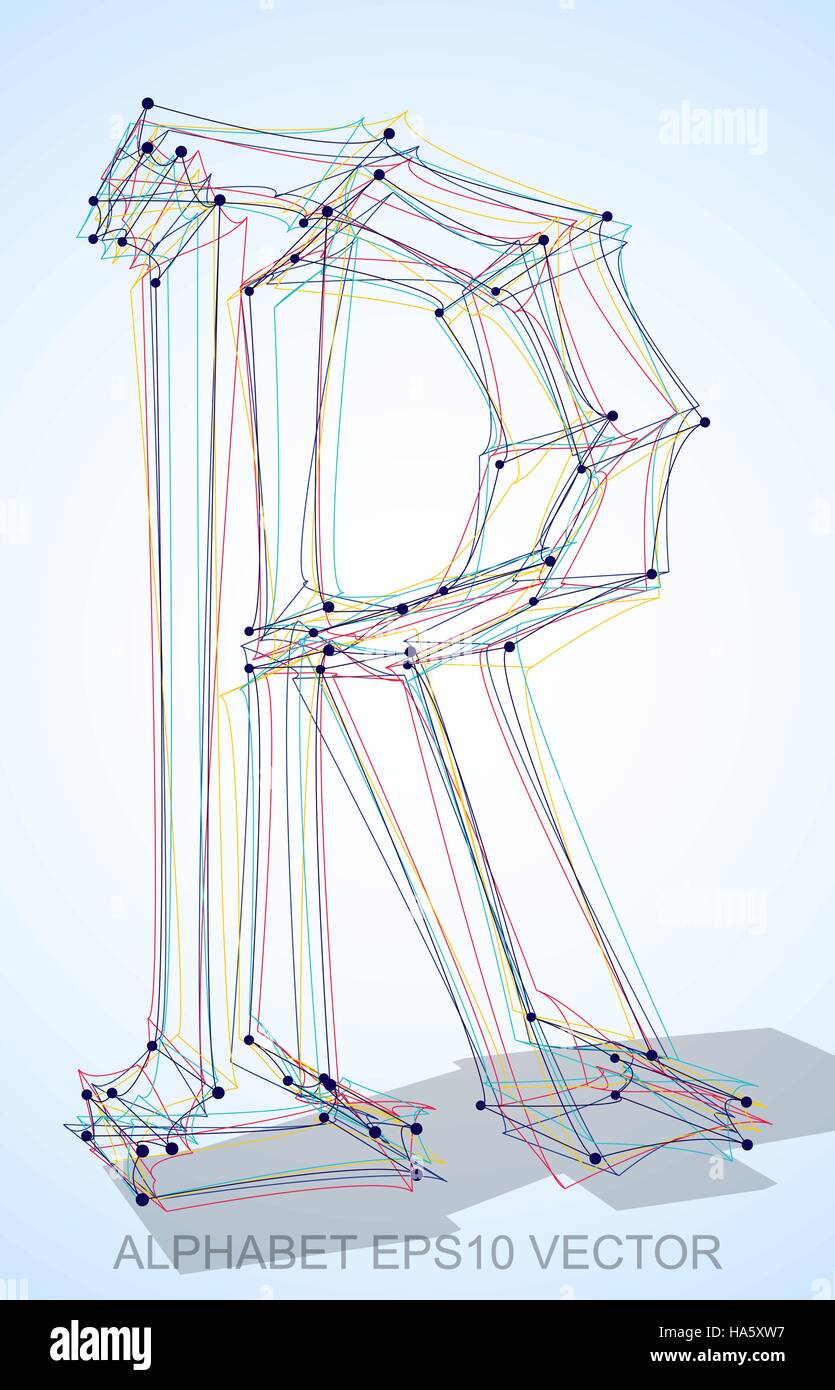 Abstract illustration of a Multicolor sketched uppercase letter R with ...