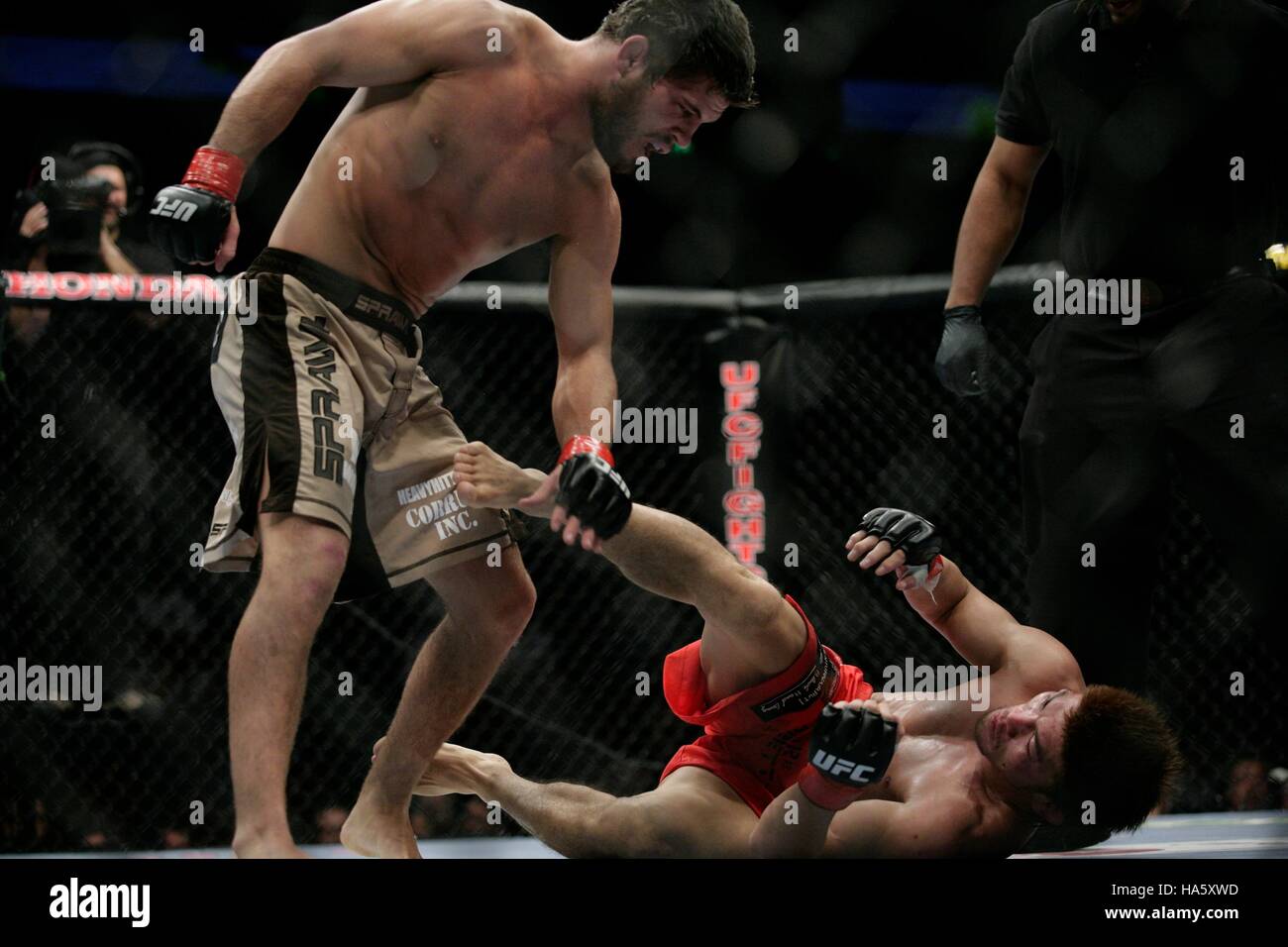 Michihiro Omigawa, right, fights Matt Wiman at UFC 76 during a mixed ...