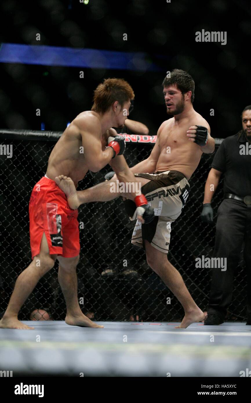 Michihiro Omigawa, left, fights Matt Wiman at UFC 76 during a mixed ...