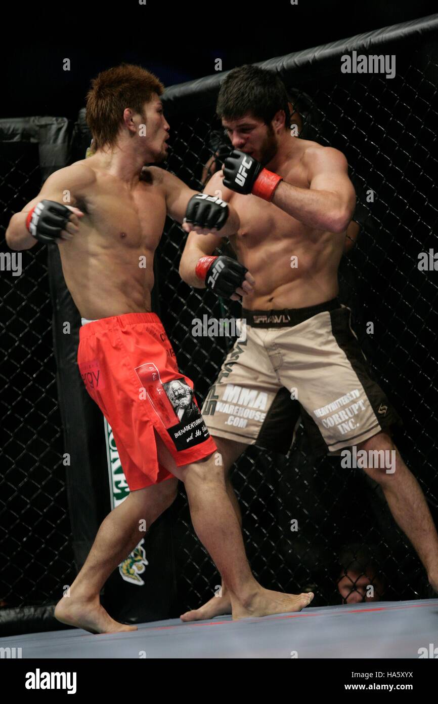 Michihiro Omigawa, left, fights Matt Wiman at UFC 76 during a mixed ...