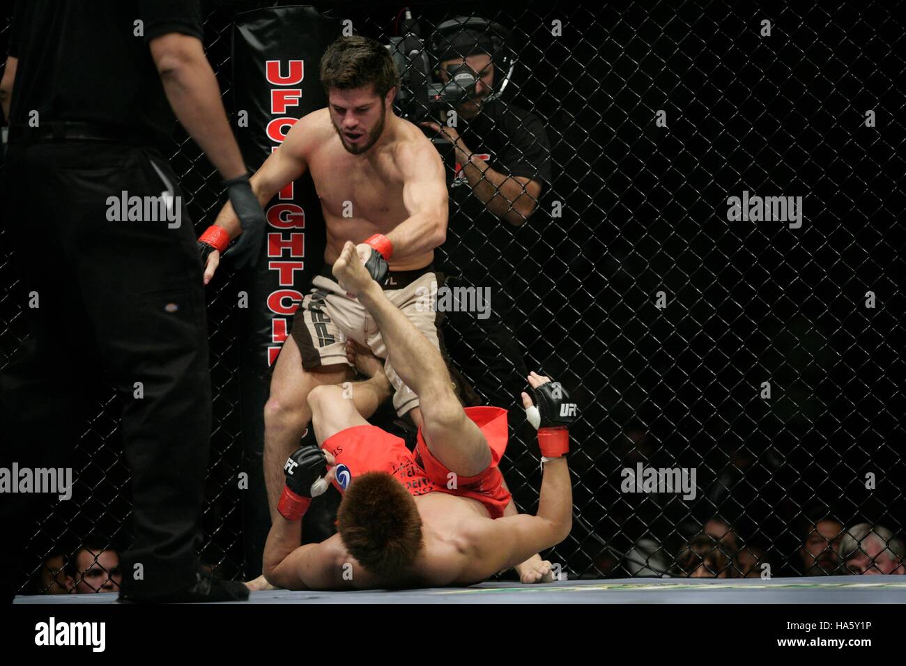 Michihiro Omigawa , bottom, fights Matt Wiman at UFC 76 during a mixed ...