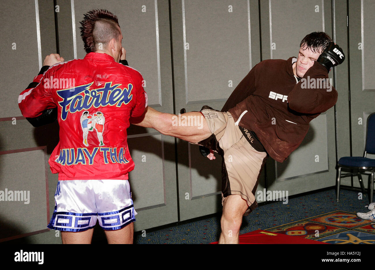 UFC fighter Forrest Griffin, right, at a training session in Anaheim ...