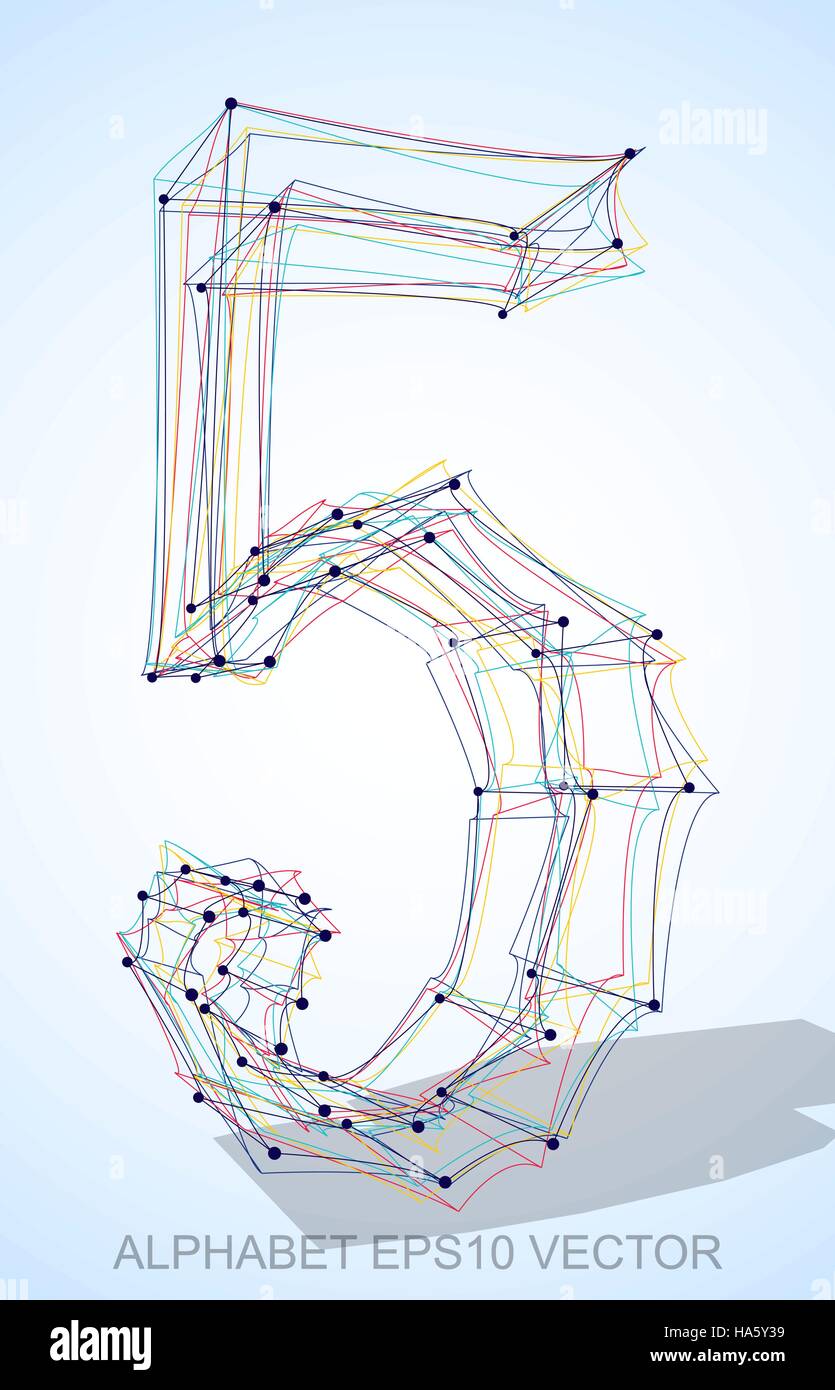 Abstract illustration of a Multicolor sketched number 5 with ...