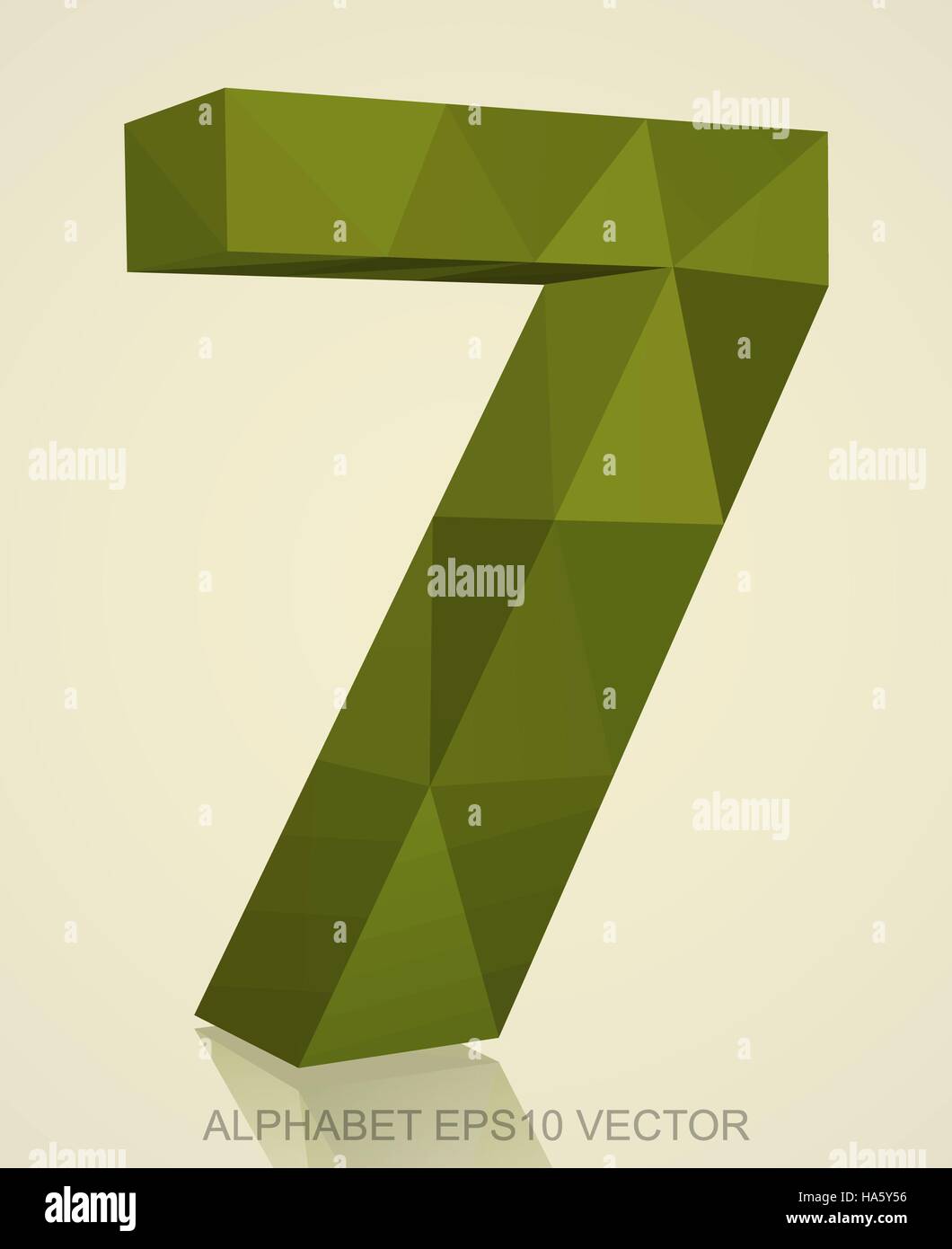 Abstract Khaki 3D polygonal number 7 with reflection. Low poly alphabet ...