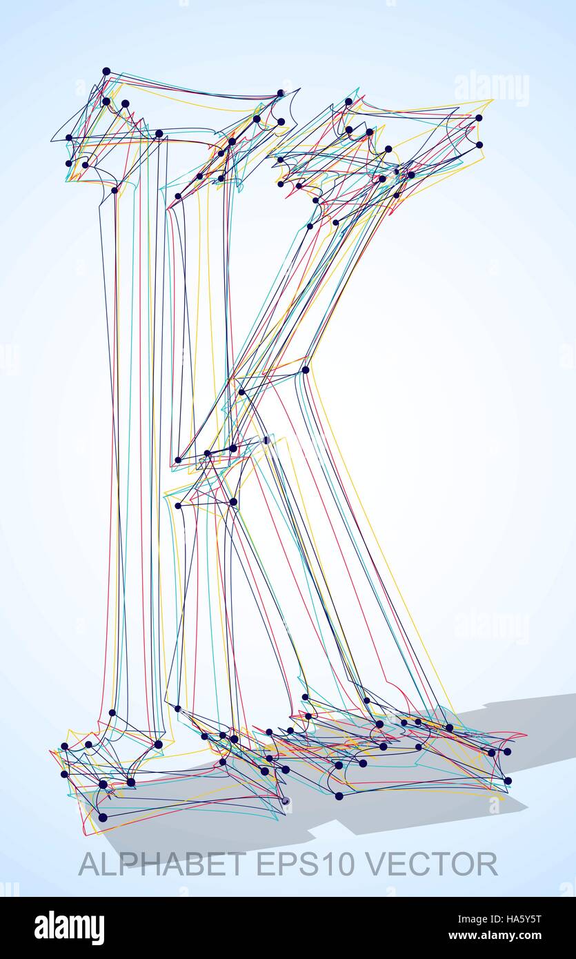 Abstract illustration of a Multicolor sketched uppercase letter K with ...
