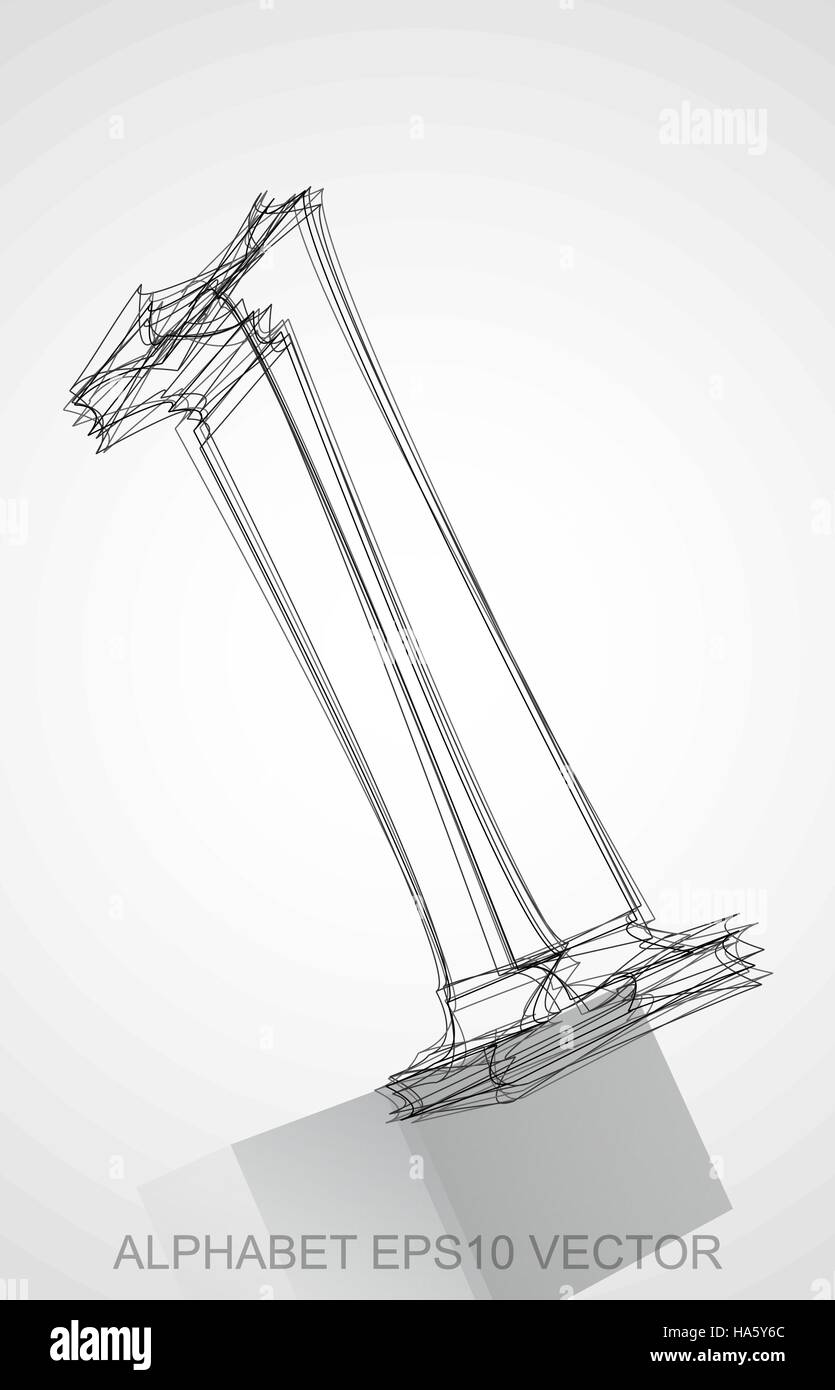 Abstract illustration of a Ink sketched number 1 with Reflection. Hand ...