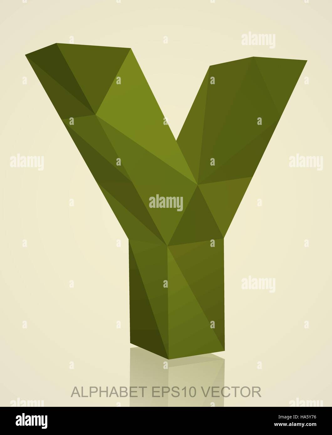 Abstract Khaki 3D polygonal Y with reflection. Low poly alphabet ...