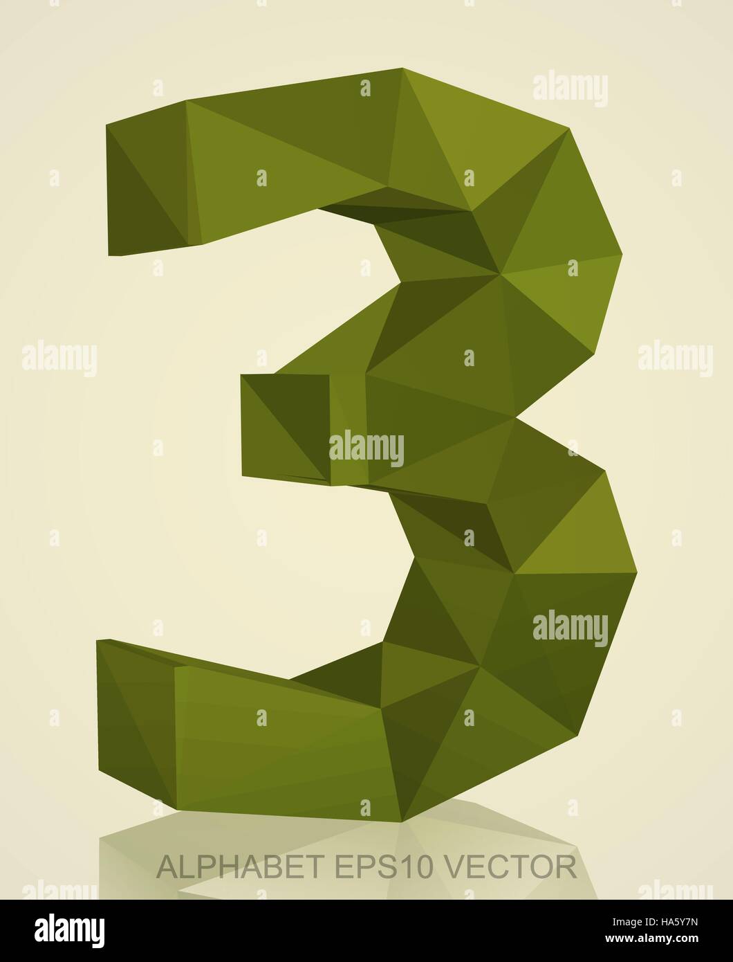 Abstract Khaki 3D polygonal number 3 with reflection. Low poly alphabet ...