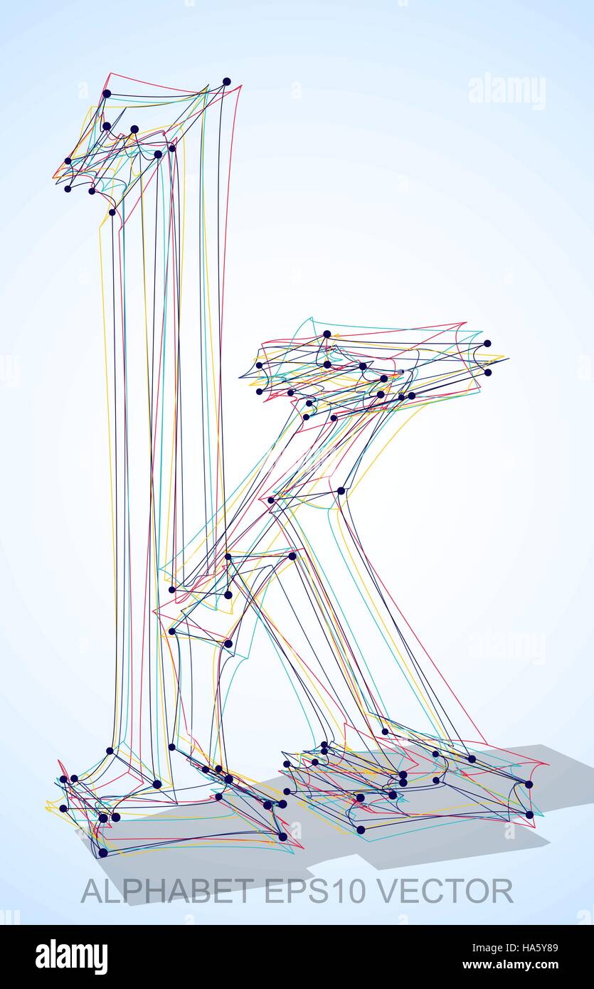 Abstract illustration of a Multicolor sketched lowercase letter K with ...