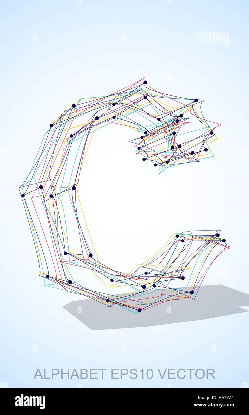 Abstract illustration of a Multicolor sketched lowercase letter C with ...