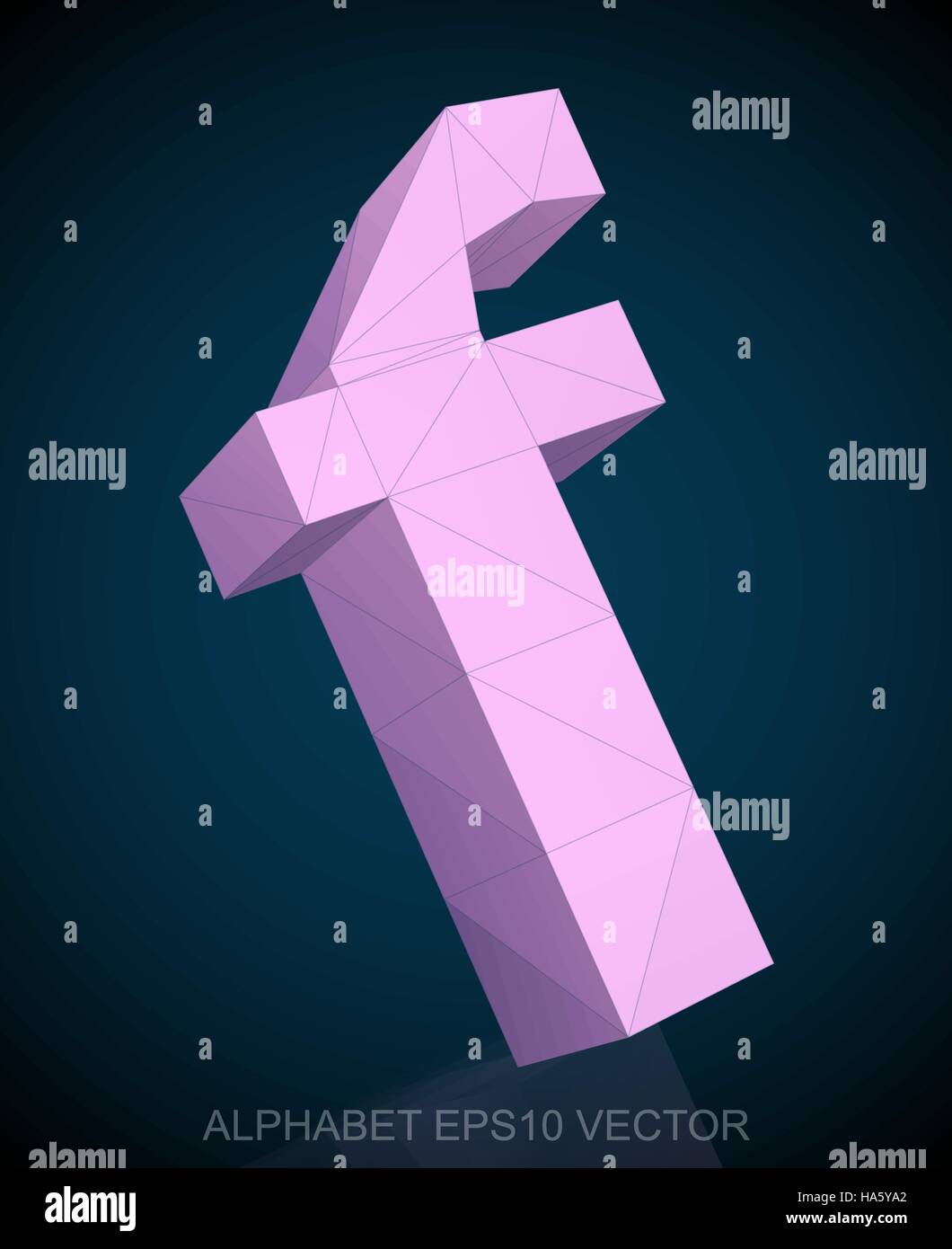 Abstract Pink 3D polygonal lowercase letter F with reflection. Low poly ...