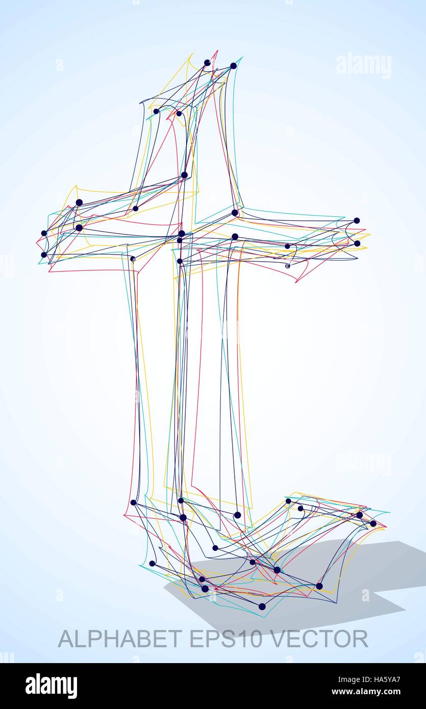 Abstract illustration of a Multicolor sketched lowercase letter T with ...