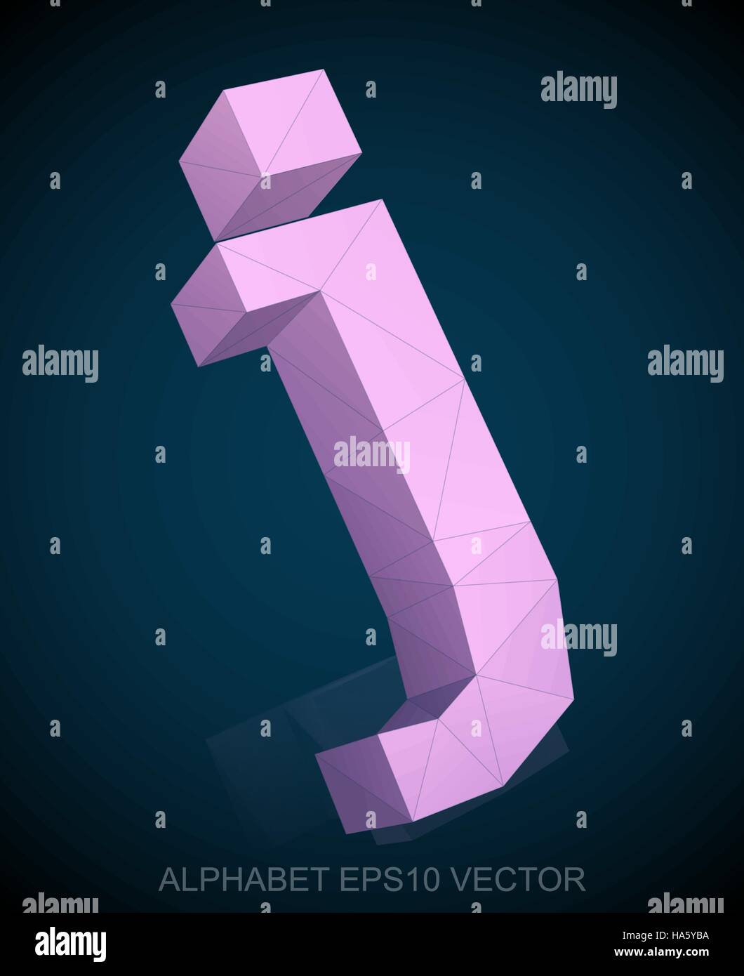 Abstract Pink 3D polygonal lowercase letter J with reflection. Low poly ...