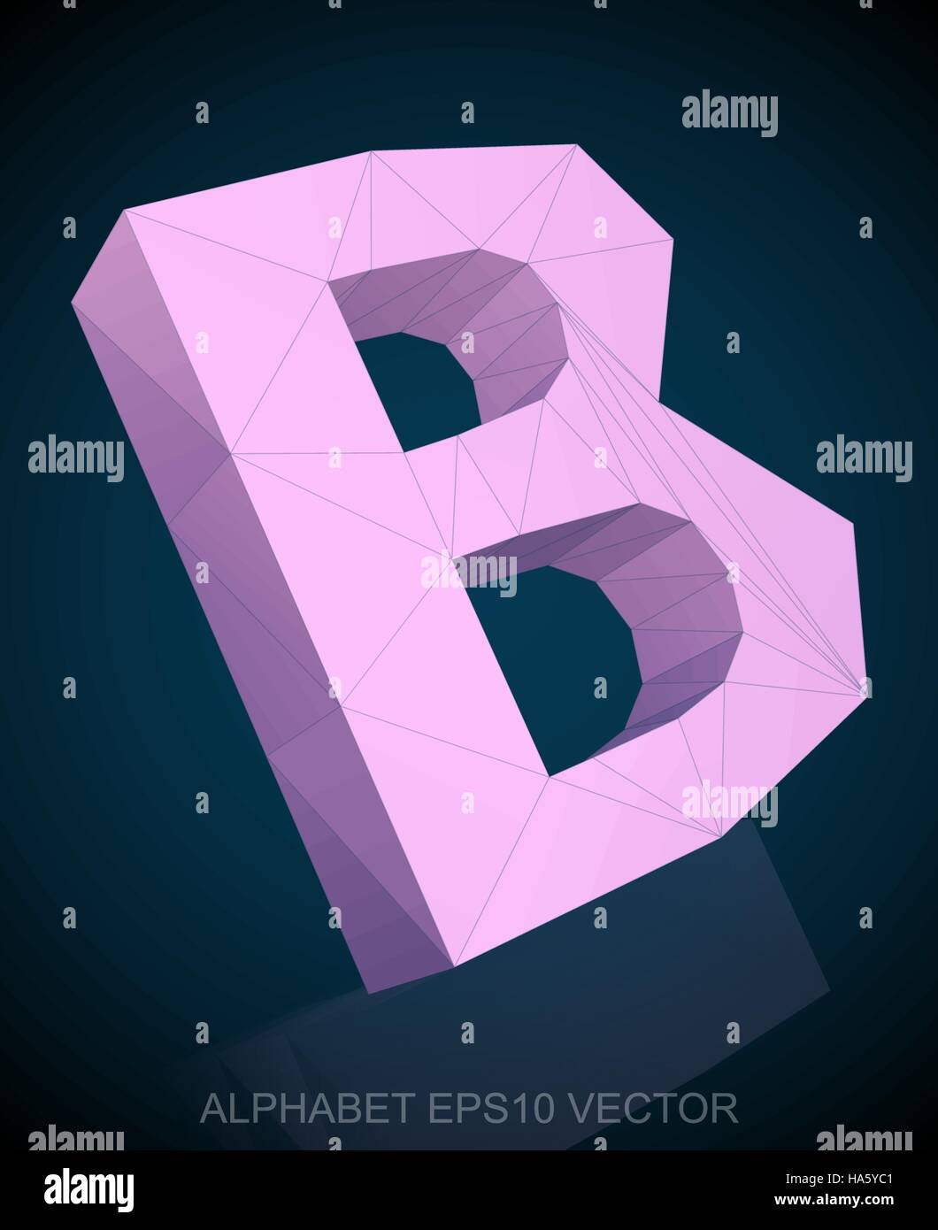 Abstract Pink 3D polygonal uppercase letter B with reflection. Low poly ...