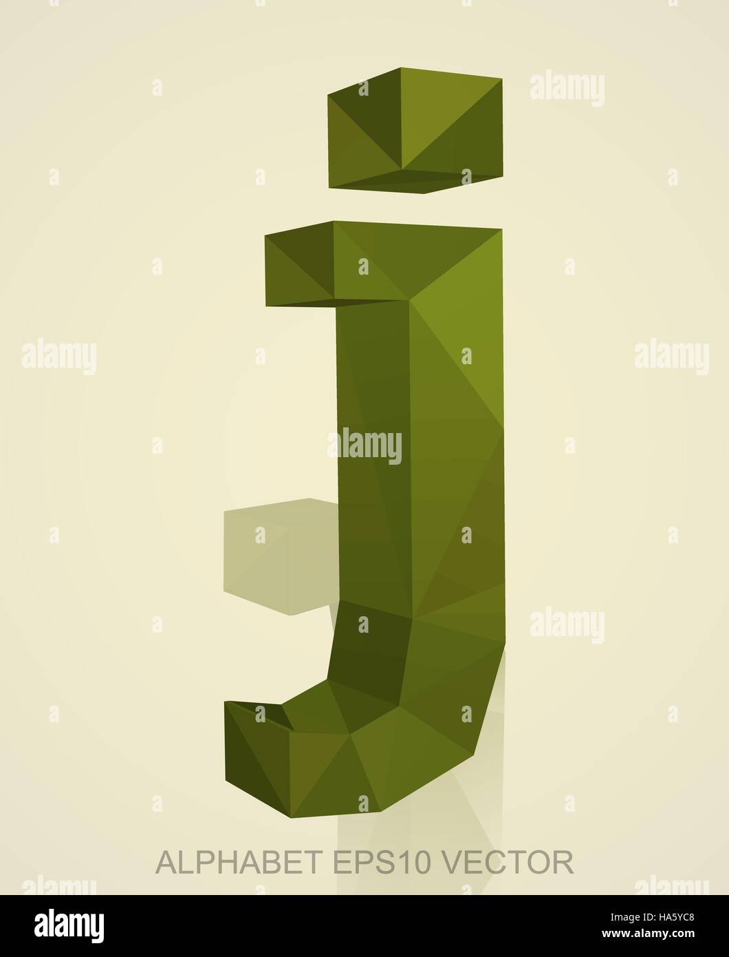 Abstract Khaki 3D polygonal lowercase letter J with reflection. Low ...