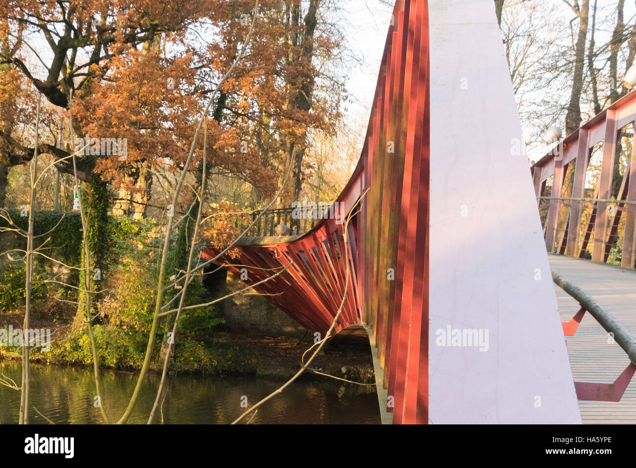 Red Bridge leading into Bruges Stock Photo - Alamy