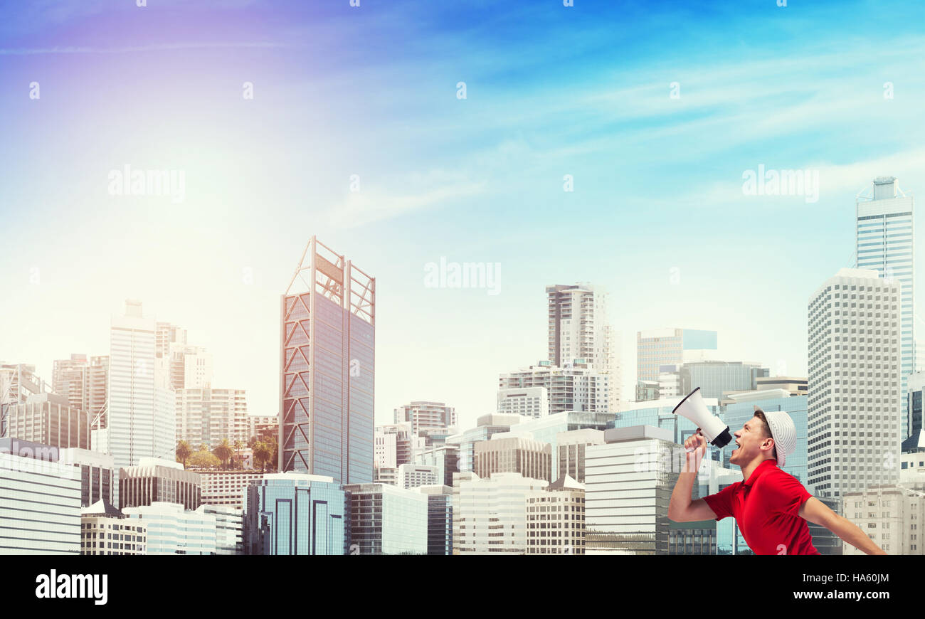 Guy making announcement Stock Photo - Alamy