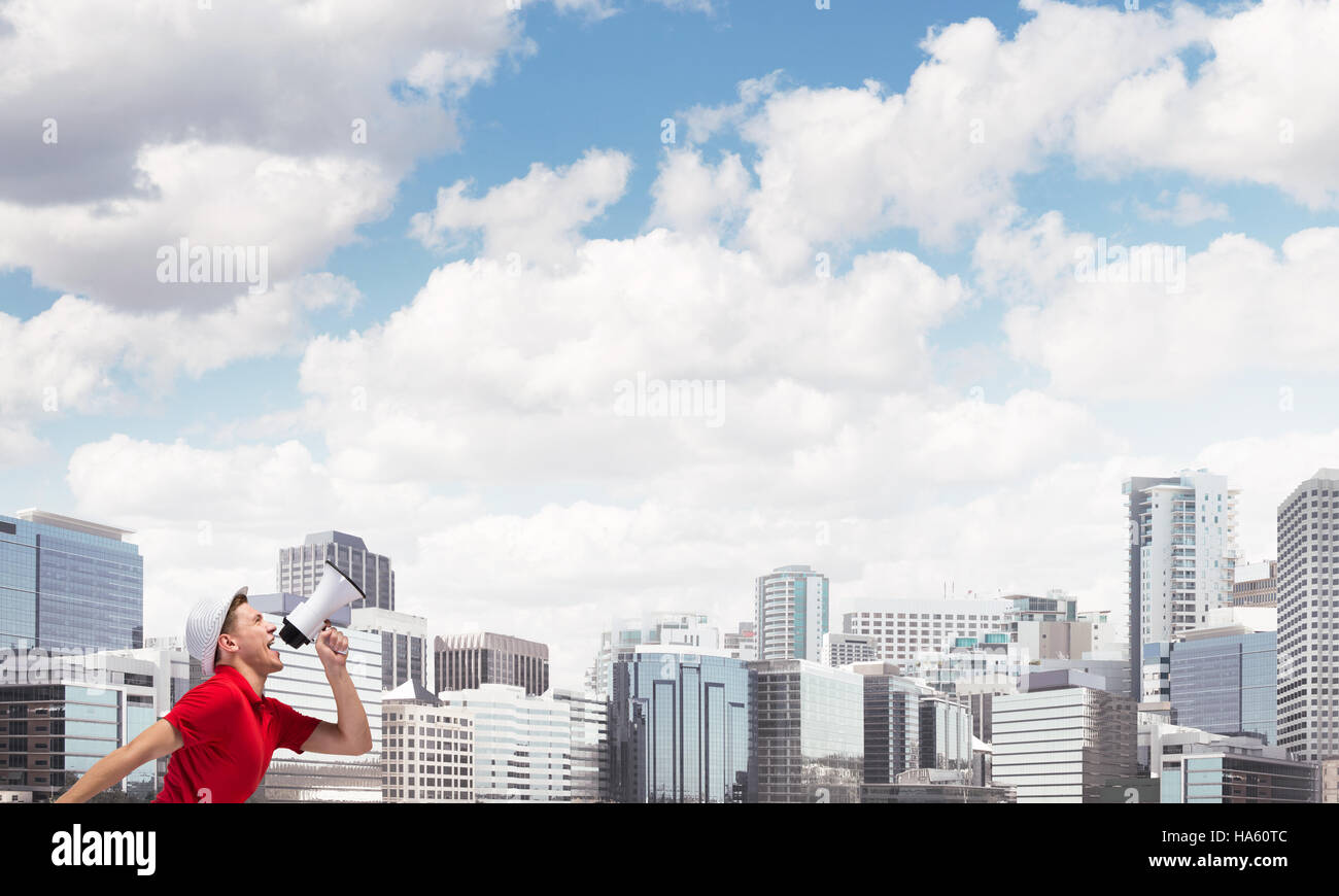 Guy making announcement Stock Photo - Alamy