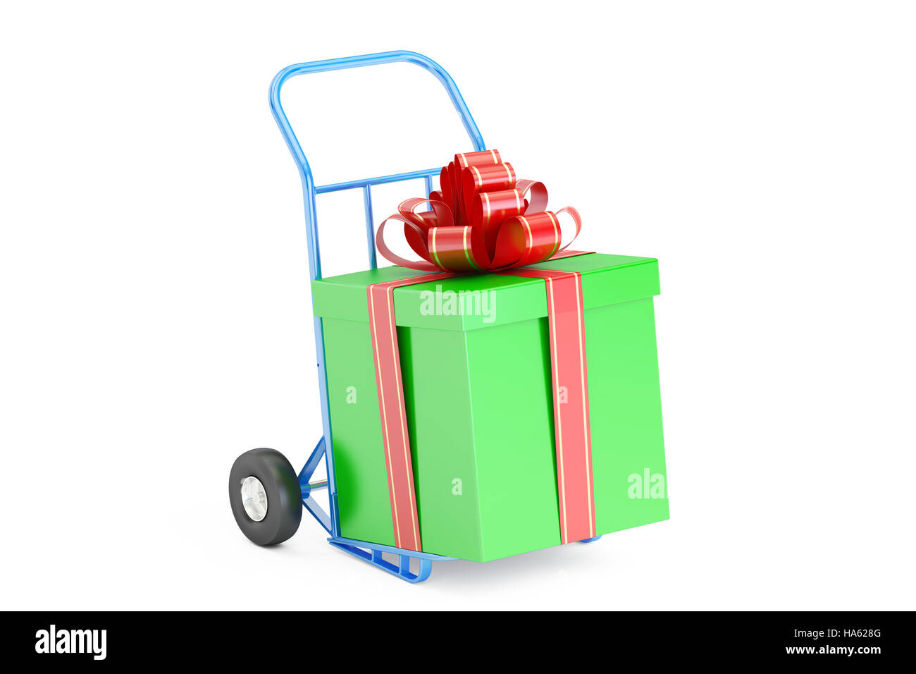 Gift Delivery Concept. Gift Box on Hand Truck, 3D rendering isolated on ...